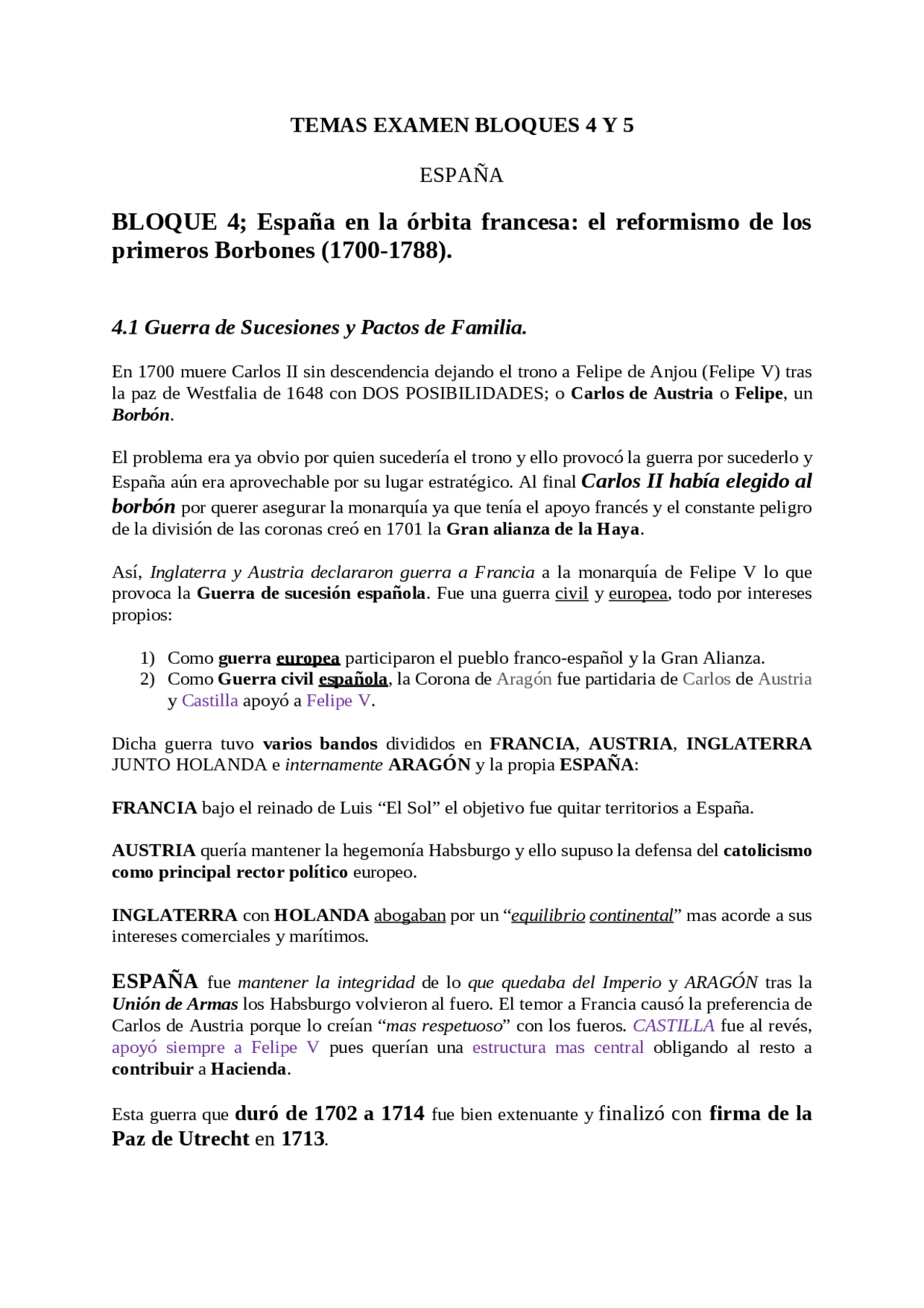 Bloques 4 y 5 de historia de españa 2 bach | Apuntes de Historia de ...