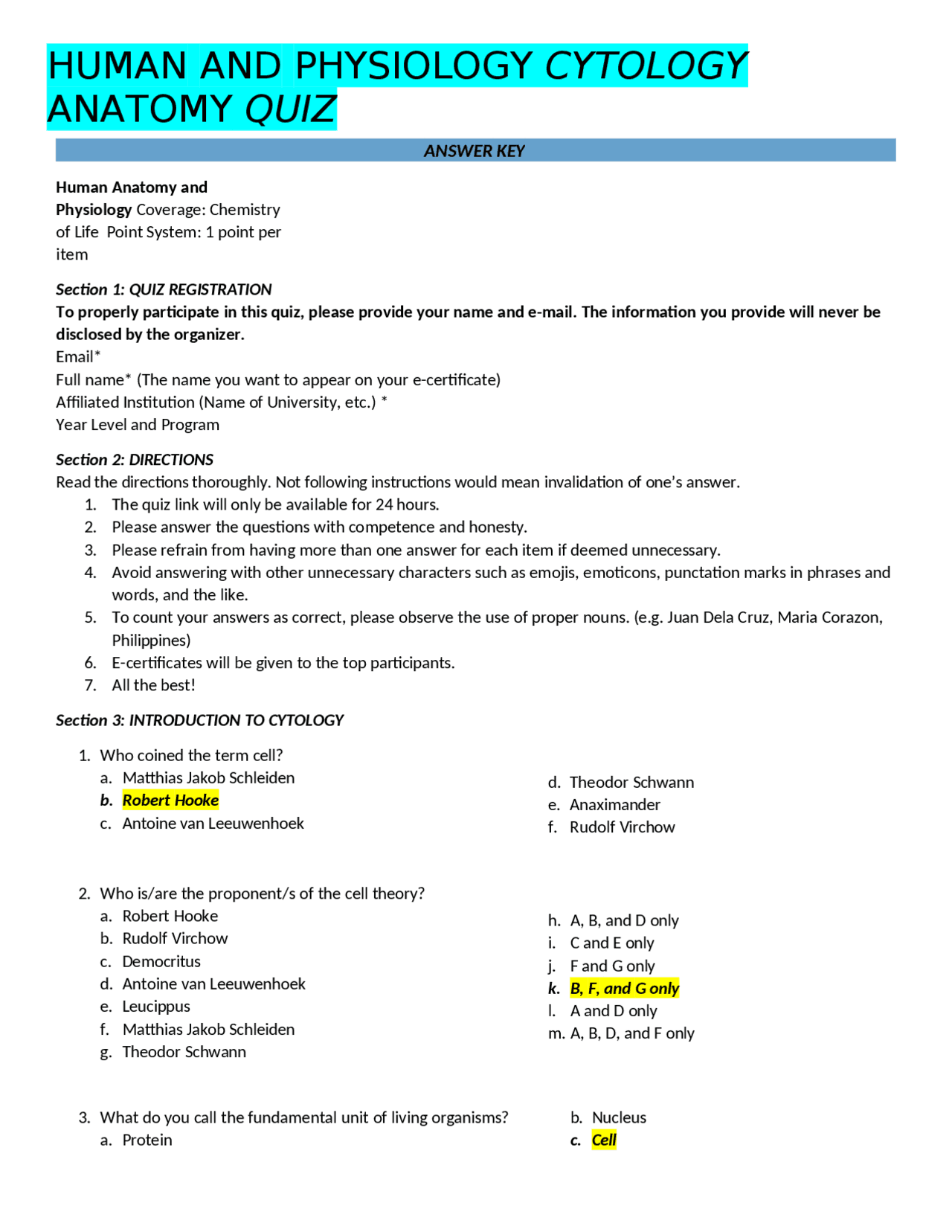 Human Anatomy and Physiology Quiz: Answers and Explanations | Exams ...