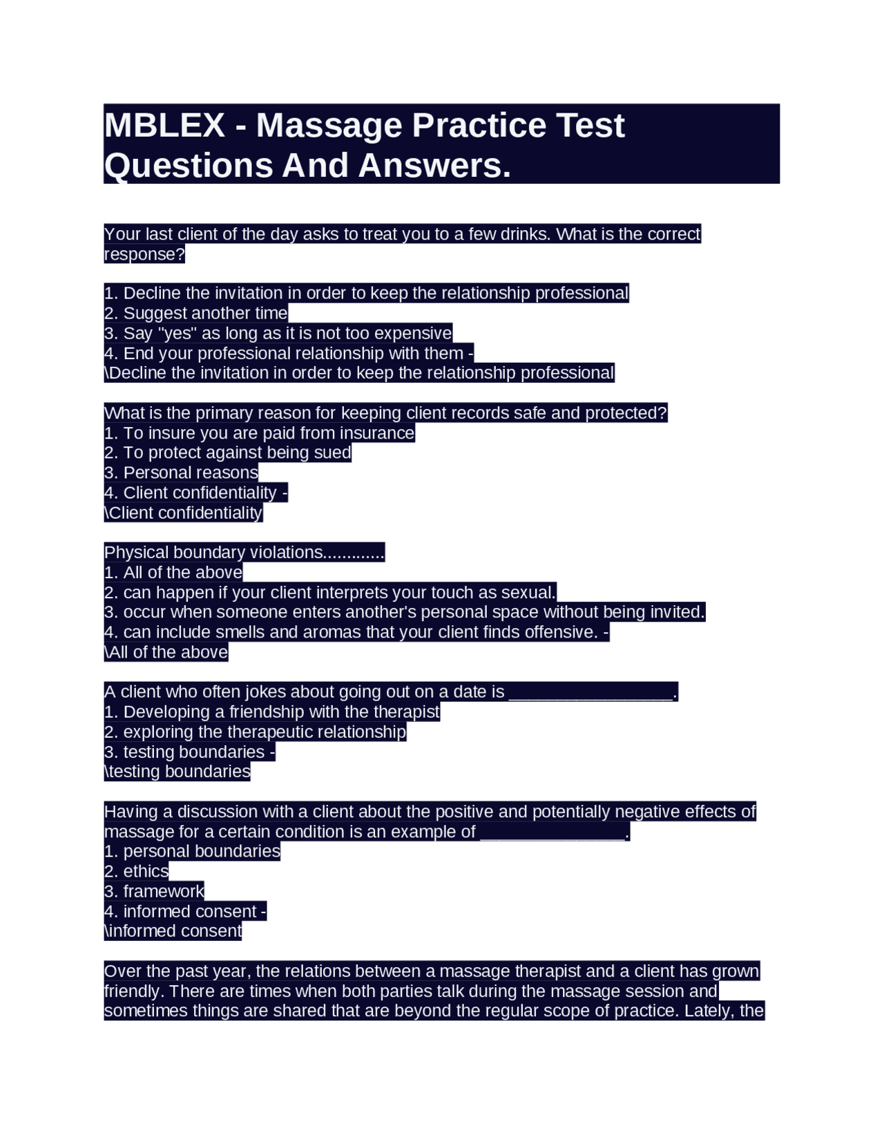 Massage Therapy Ethics and Professional Conduct | Exams Health sciences ...