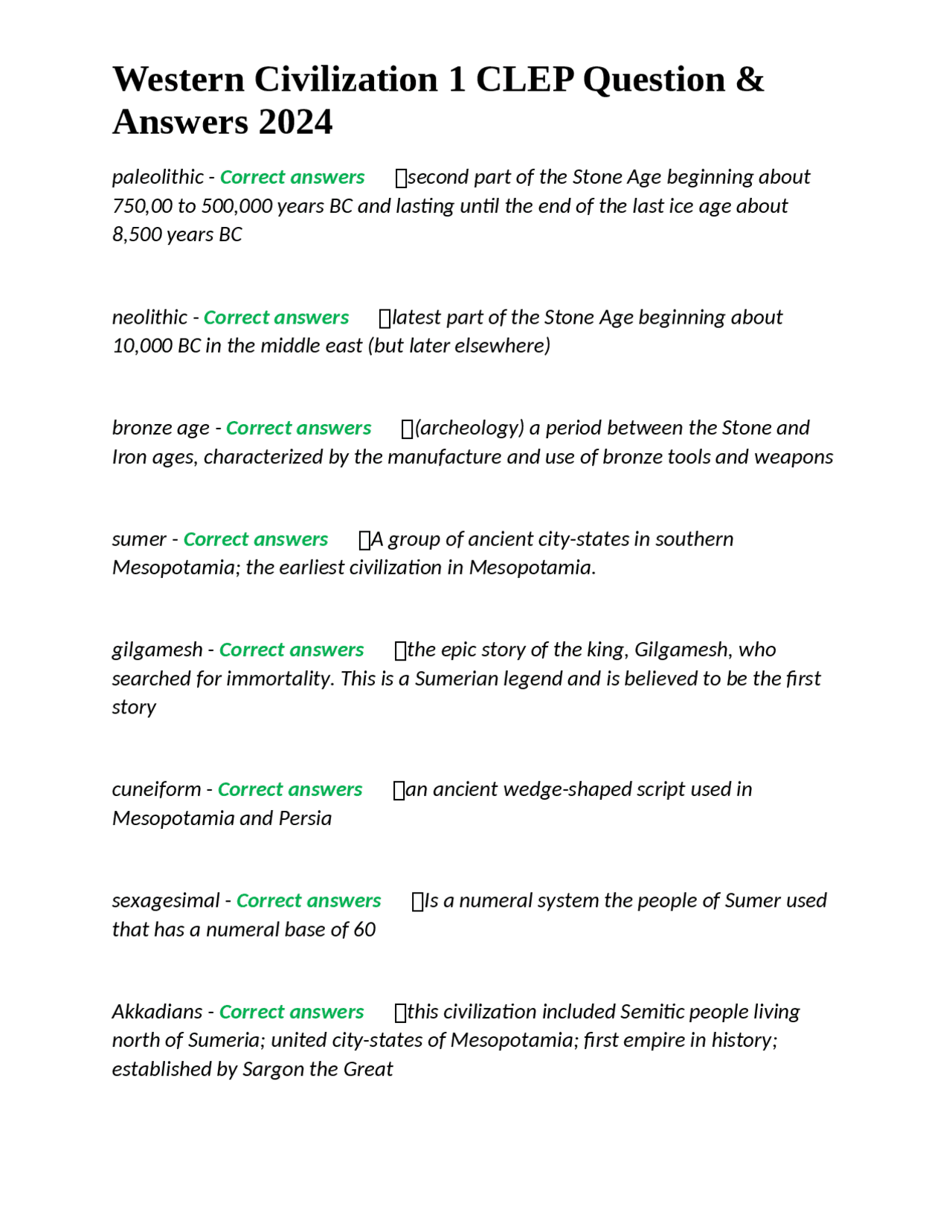 Western Civilization 1 CLEP Question & Answers 2024 | Exams Nursing ...