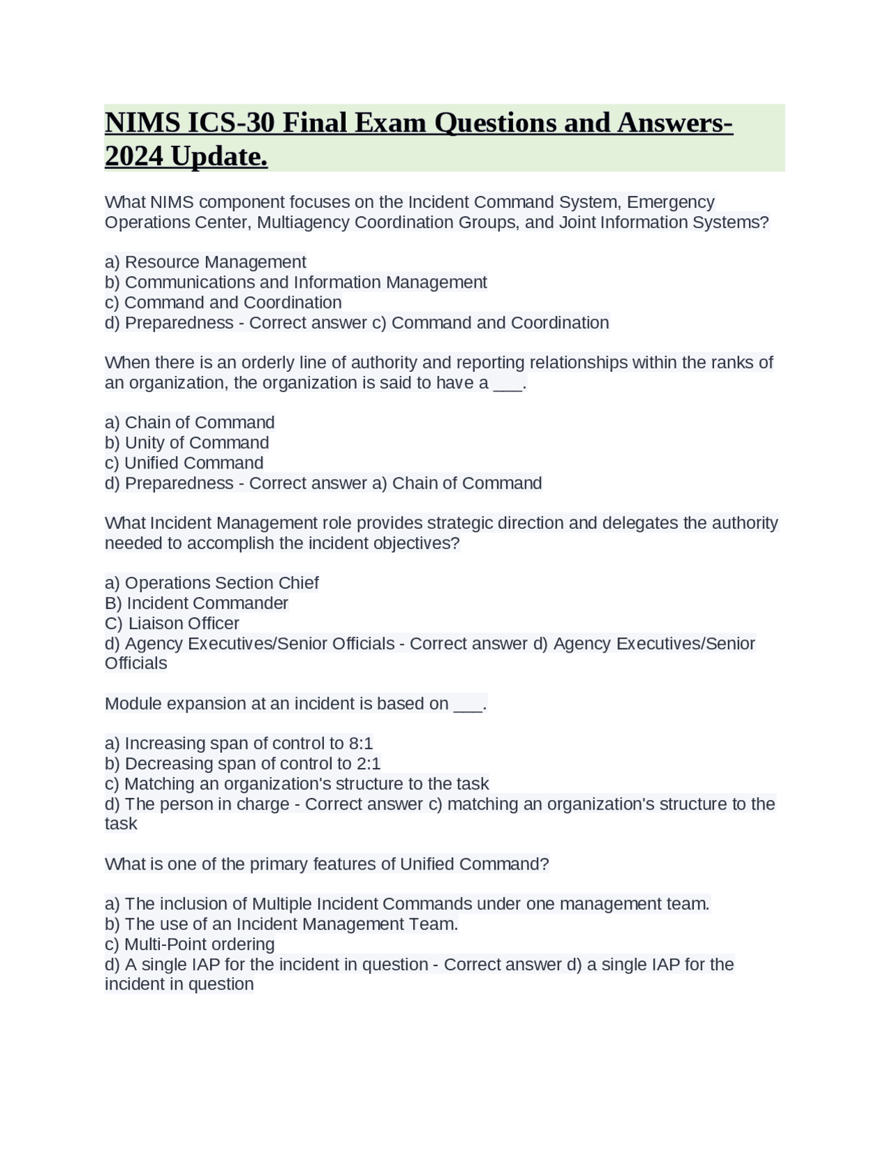 NIMS ICS-30 Final Exam Questions and Answers-2024 Update. | Exams Algorithms and Programming ...