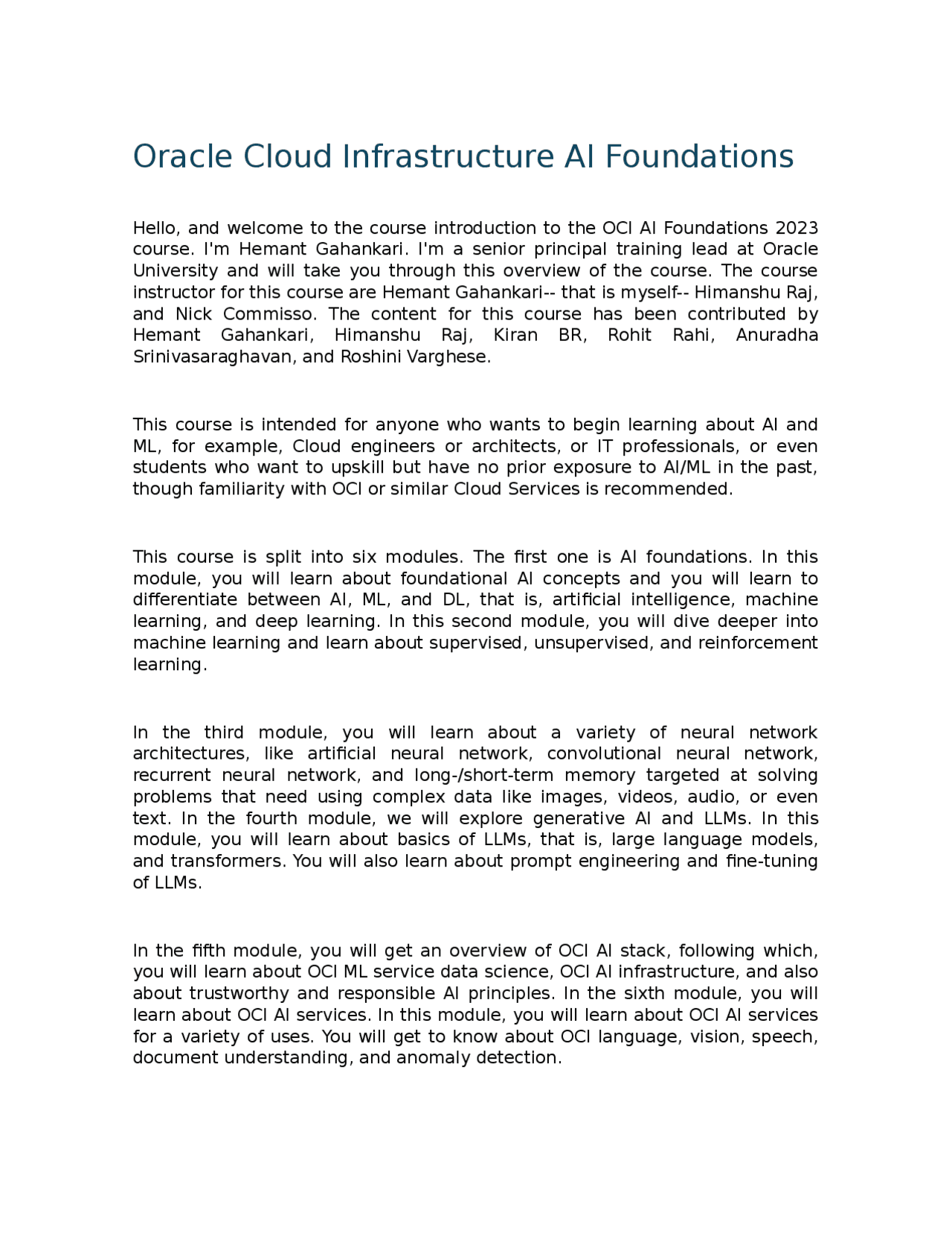 Oracle Cloud Infrastructure AI Foundations | Ejercicios de Tecnología ...