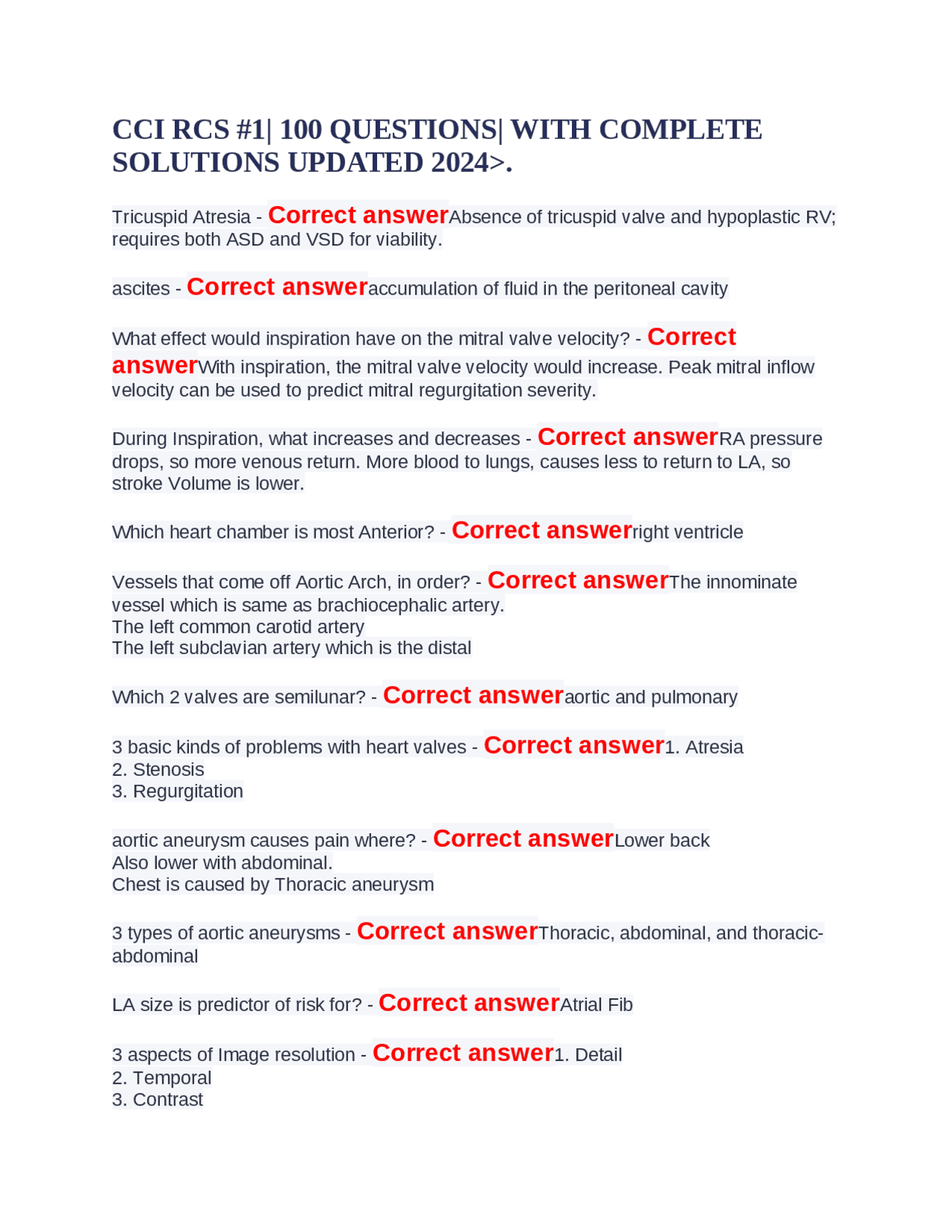 CCI RCS #1| 100 QUESTIONS| WITH COMPLETE SOLUTIONS UPDATED 2024 | Exams ...