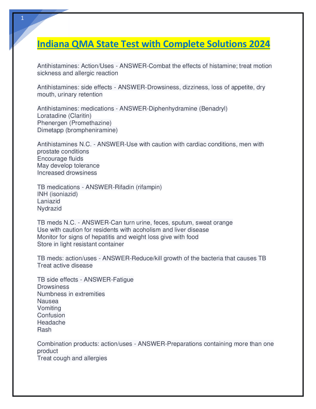 Indiana QMA State Test with Complete Solutions 2024 | Exams Nursing ...