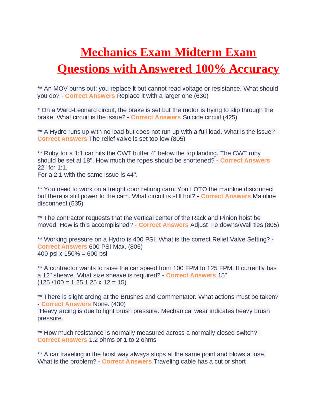 Mechanics Exam Midterm Exam Questions with Answered 100% Accuracy ...