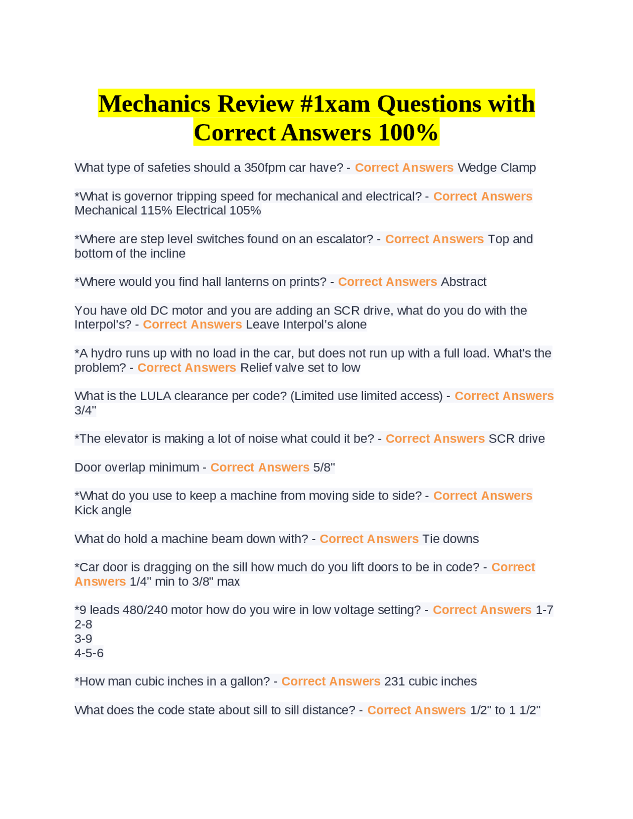 Mechanics Review #1xam Questions with Correct Answers 100% | Exams ...