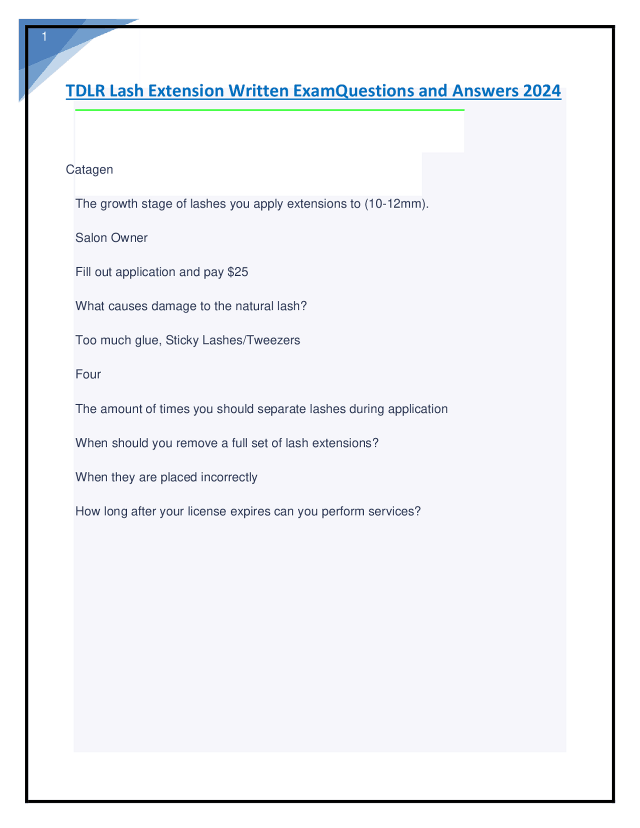 TDLR Lash Extension Written Exam Questions and Answers 2024 | Exams ...