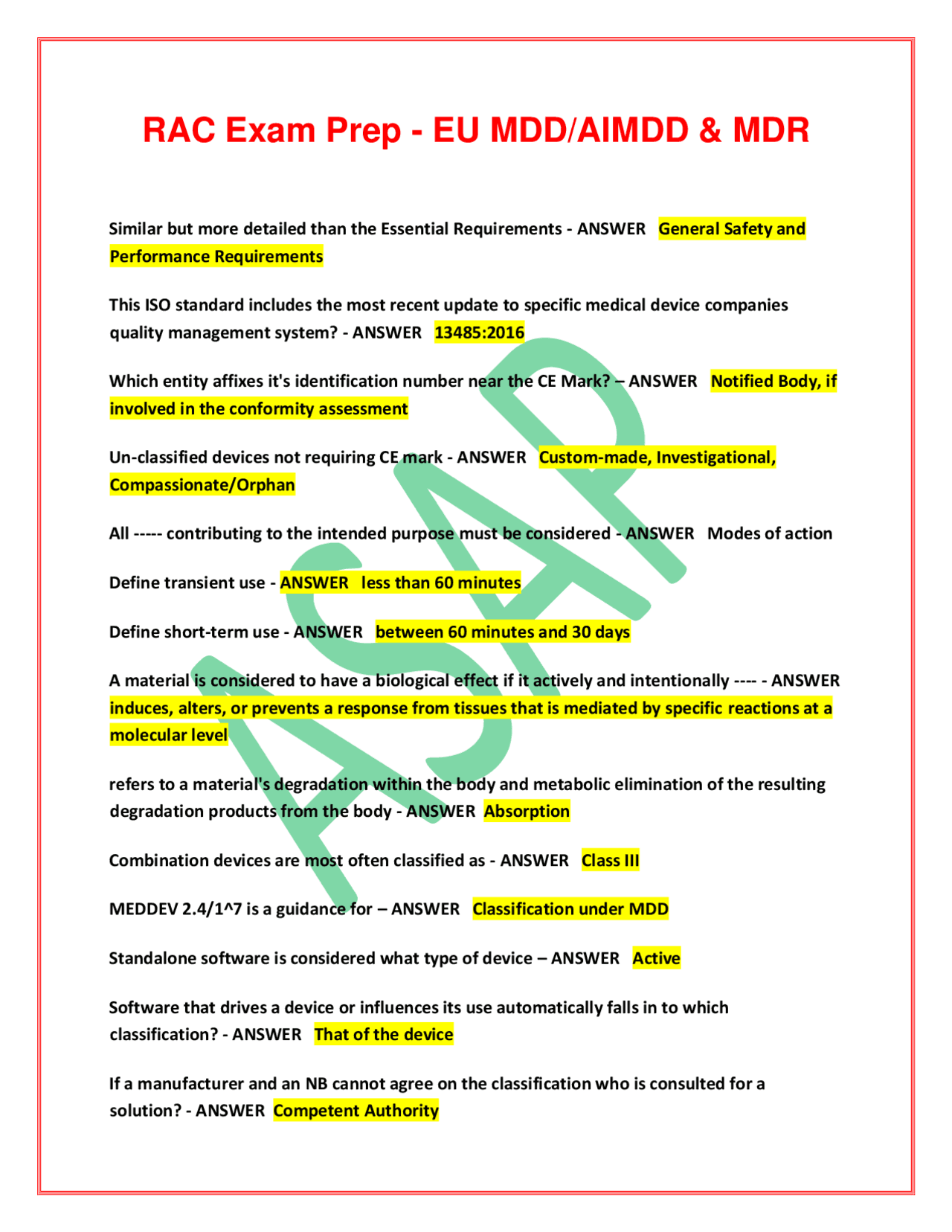 RAC Exam Prep - EU MDD/AIMDD & MDR: Medical Device Classification ...