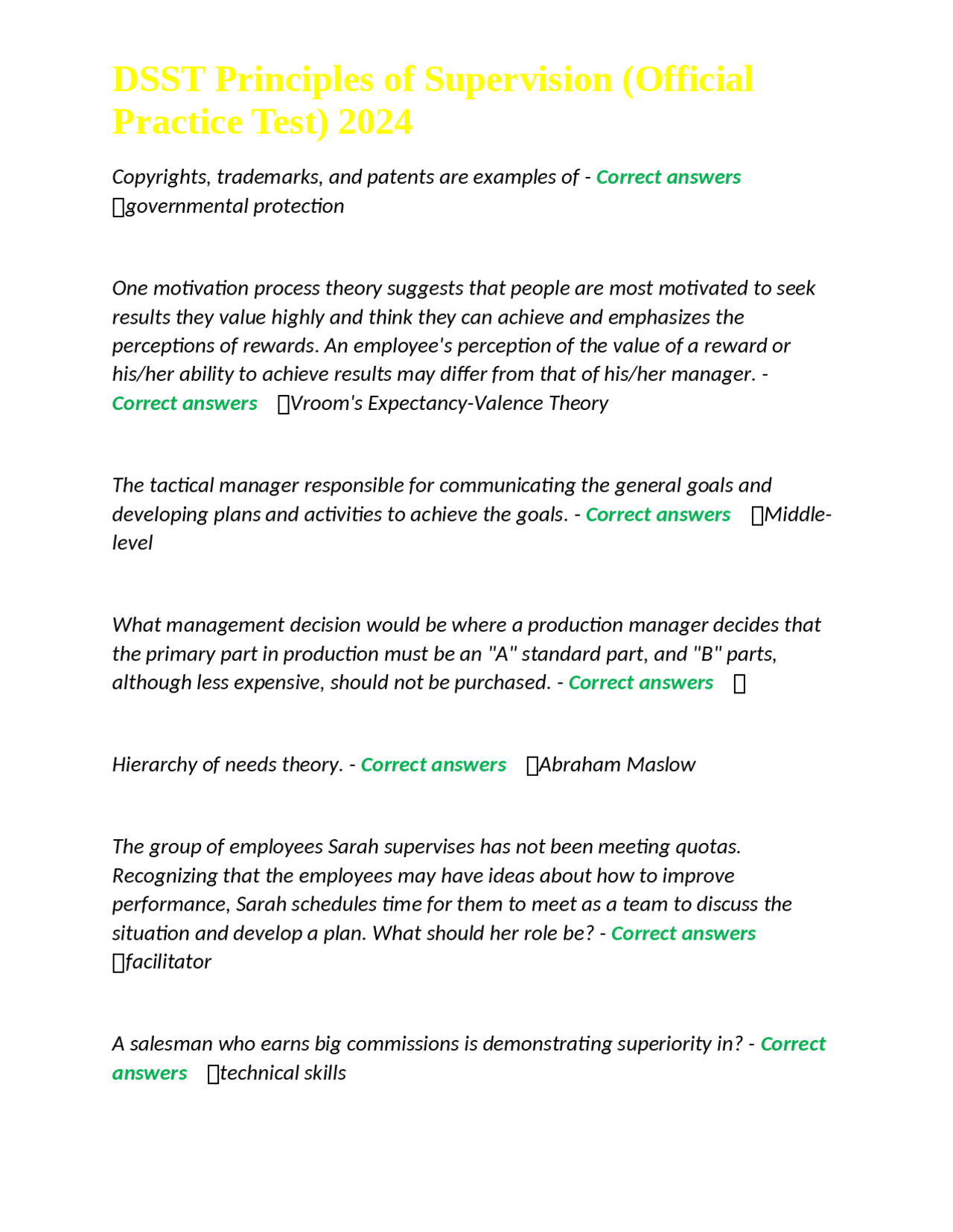 DSST Principles of Supervision Official Practice Test 2024 | Exams ...