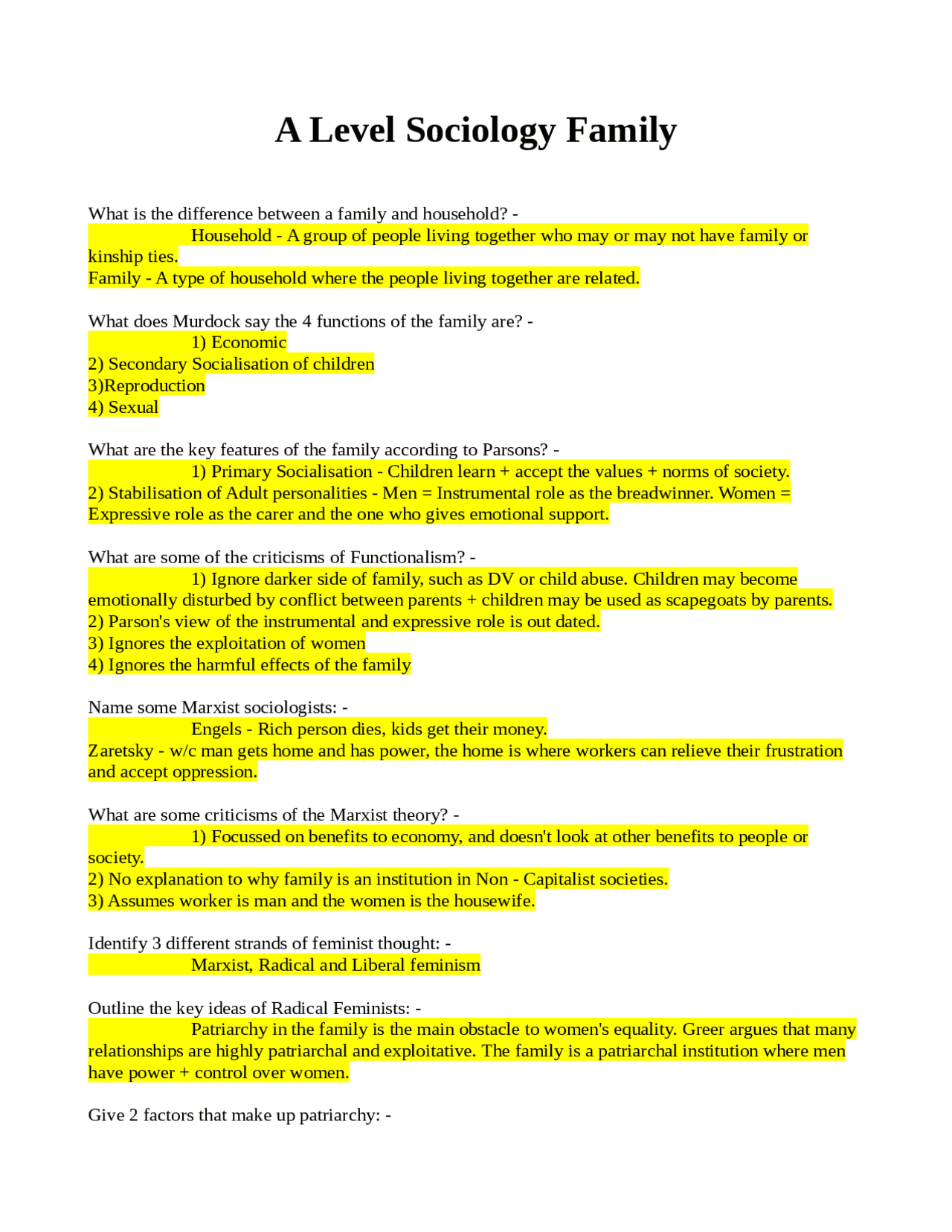 A Level Sociology: Family Structures, Roles, and Inequality | Exams ...