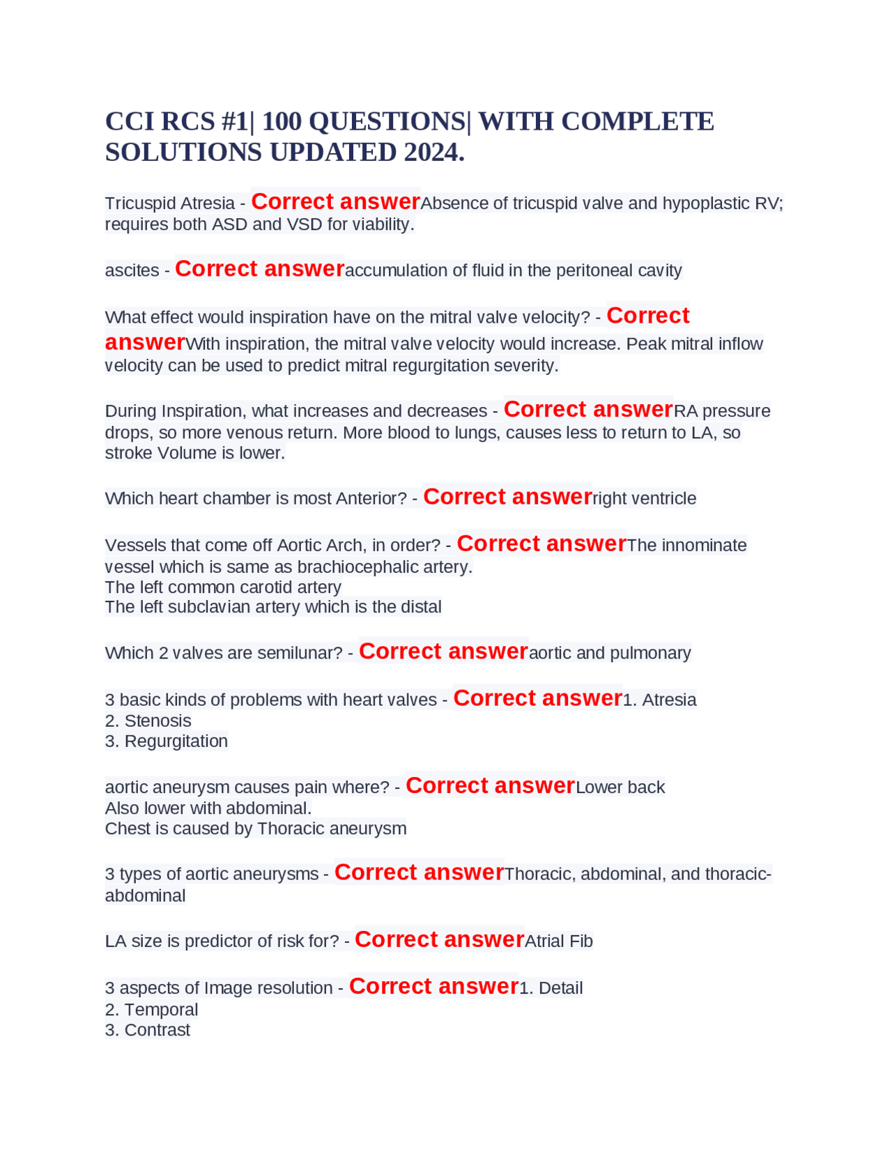 CCI RCS #1| 100 QUESTIONS| WITH COMPLETE SOLUTIONS UPDATED 2024 | Exams ...