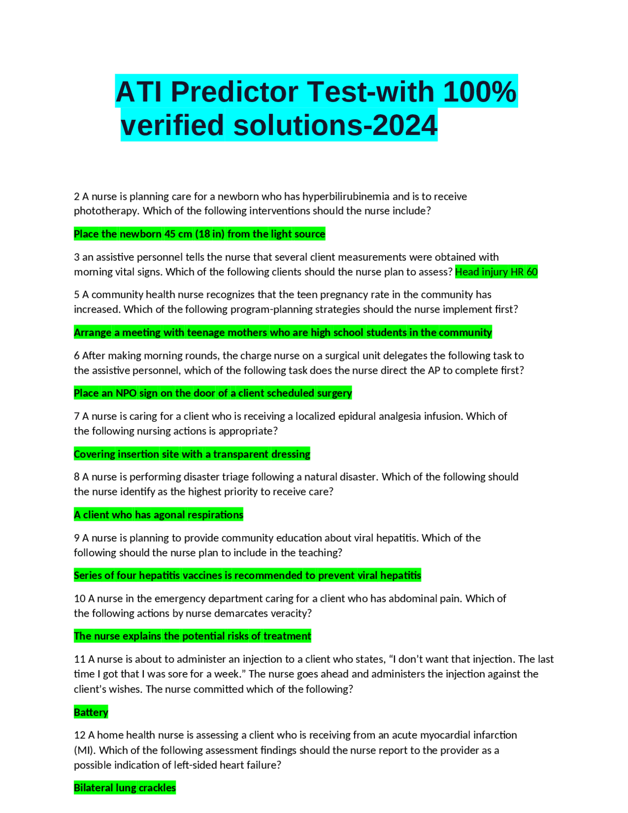 ATI Predictor Test-with 100% verified solutions-2024.docx | Exams ...
