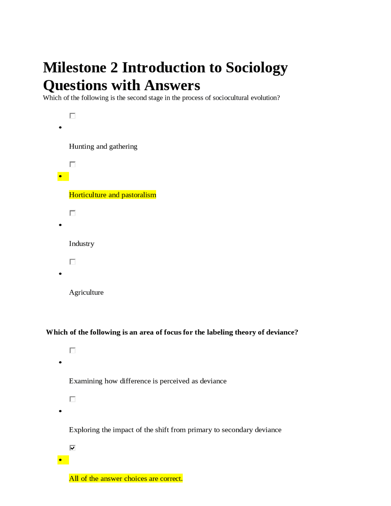 Milestone 2 Introduction to Sociology Questions with Answers | Quizzes ...