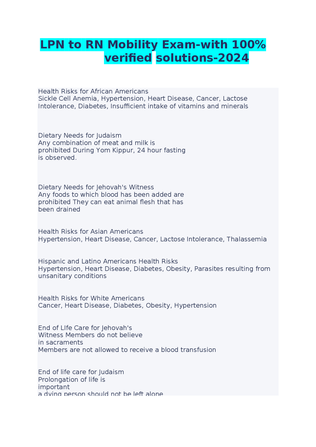LPN to RN Mobility Exam-with 100 verified solutions-2024.docx | Exams ...
