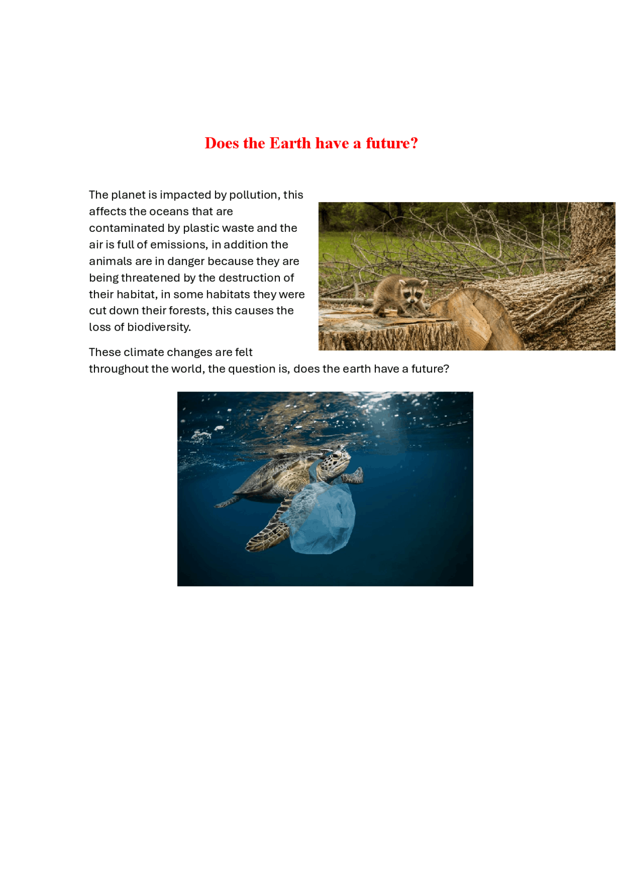 WRITING TASK - MEDIO AMBIENTE | Ejercicios de Idioma Inglés | Docsity