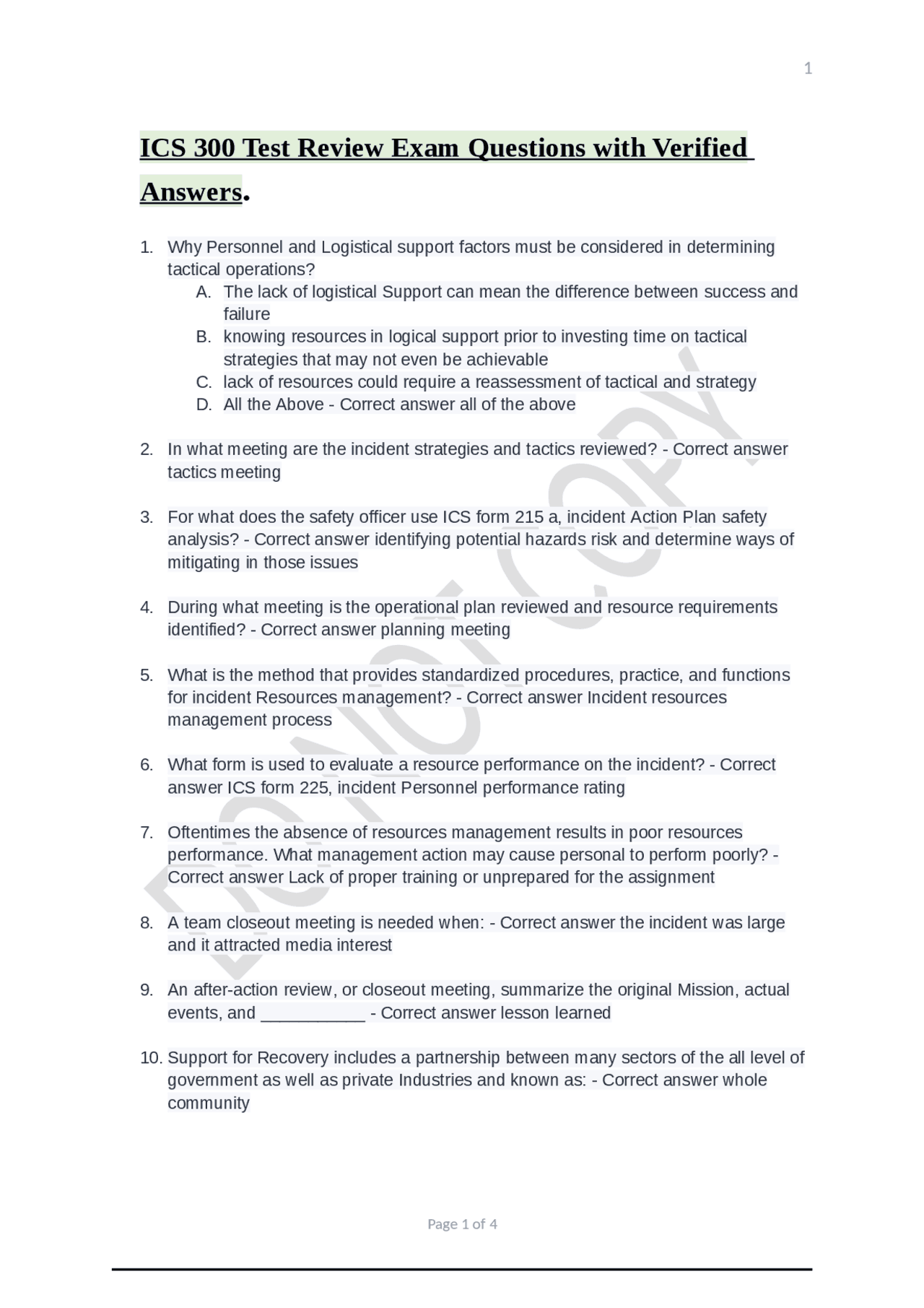 ICS 300 Test Review: Exam Questions and Answers for Incident Command ...