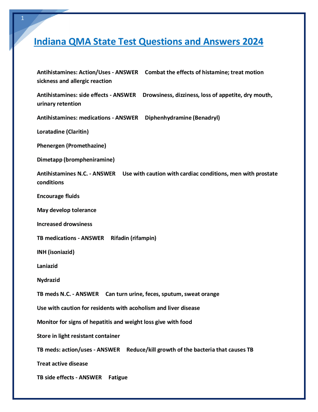 Indiana QMA State Test Questions and Answers 2024 | Exams Nursing | Docsity