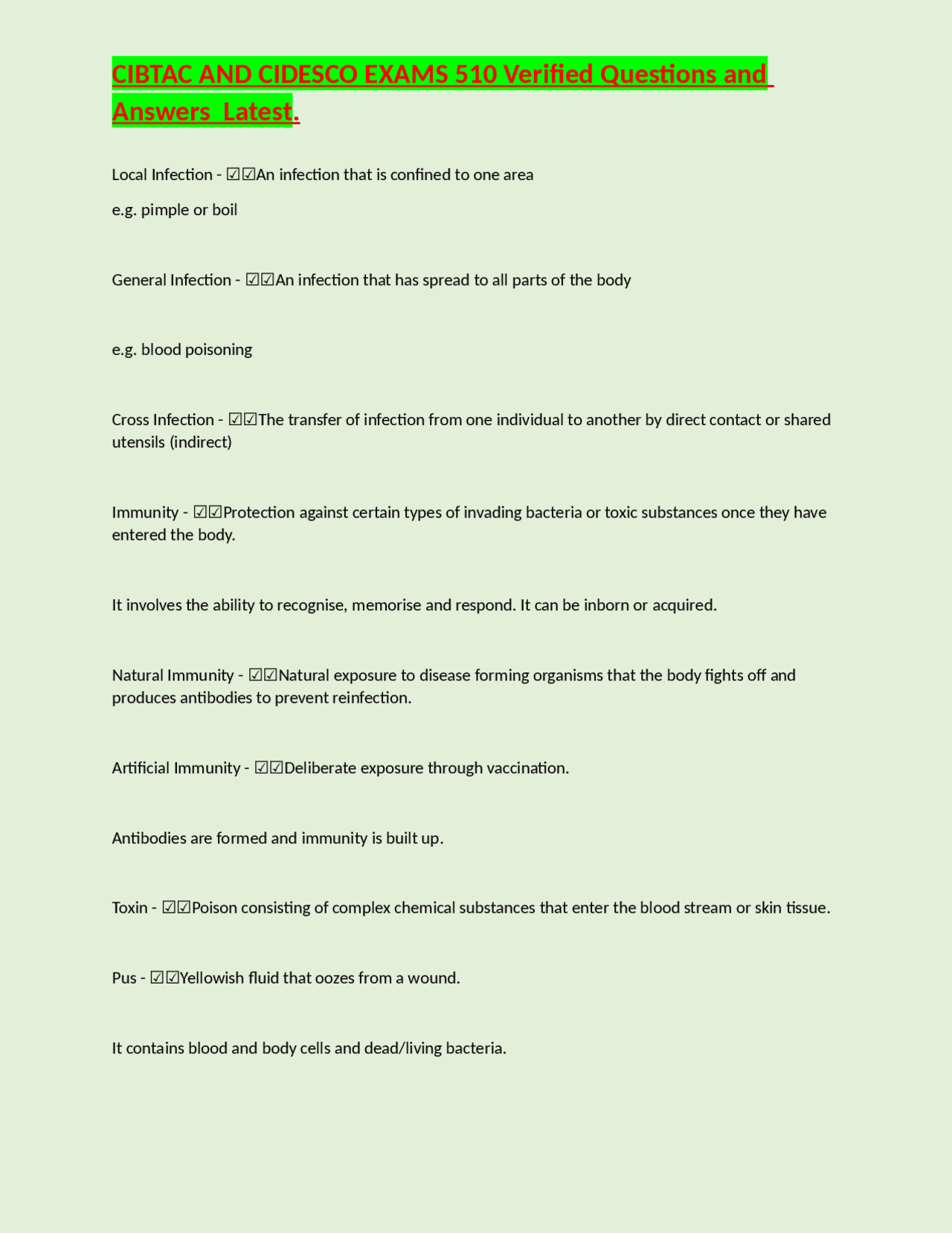 CIBTAC AND CIDESCO EXAMS 510 Verified Questions and Answers Latest ...