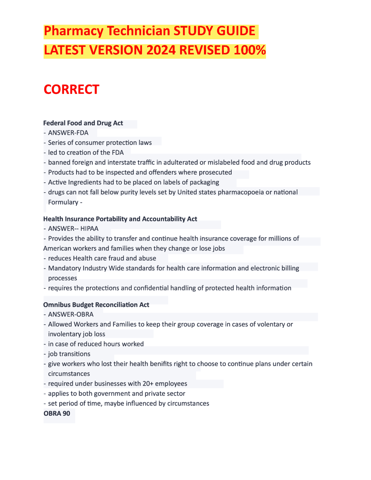 Pharmacy Technician STUDY GUIDE LATEST VERSION 2024 REVISED 100 CORRECT ...