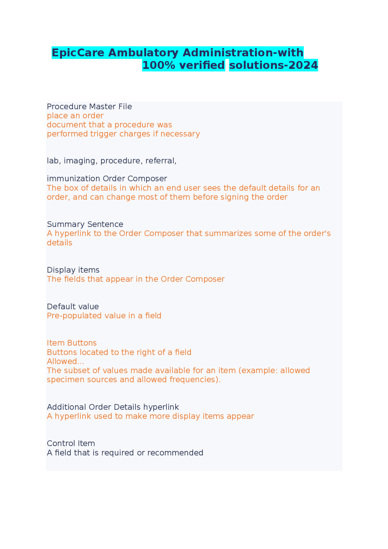 EpicCare Ambulatory Administration-with 100% verified solutions-2024 ...