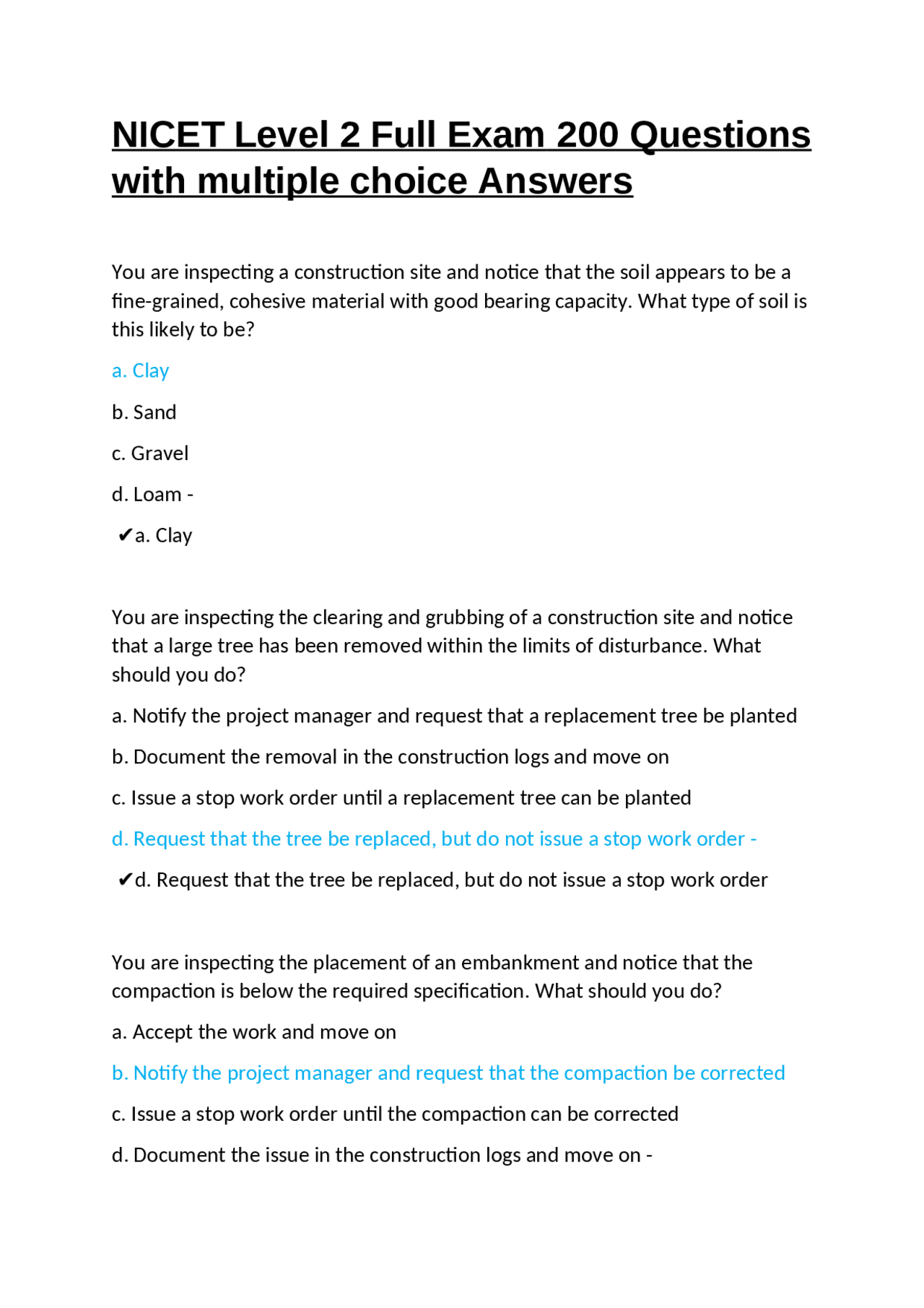 NICET Level 2 Full Exam 200 Questions with multiple choice Answers ...