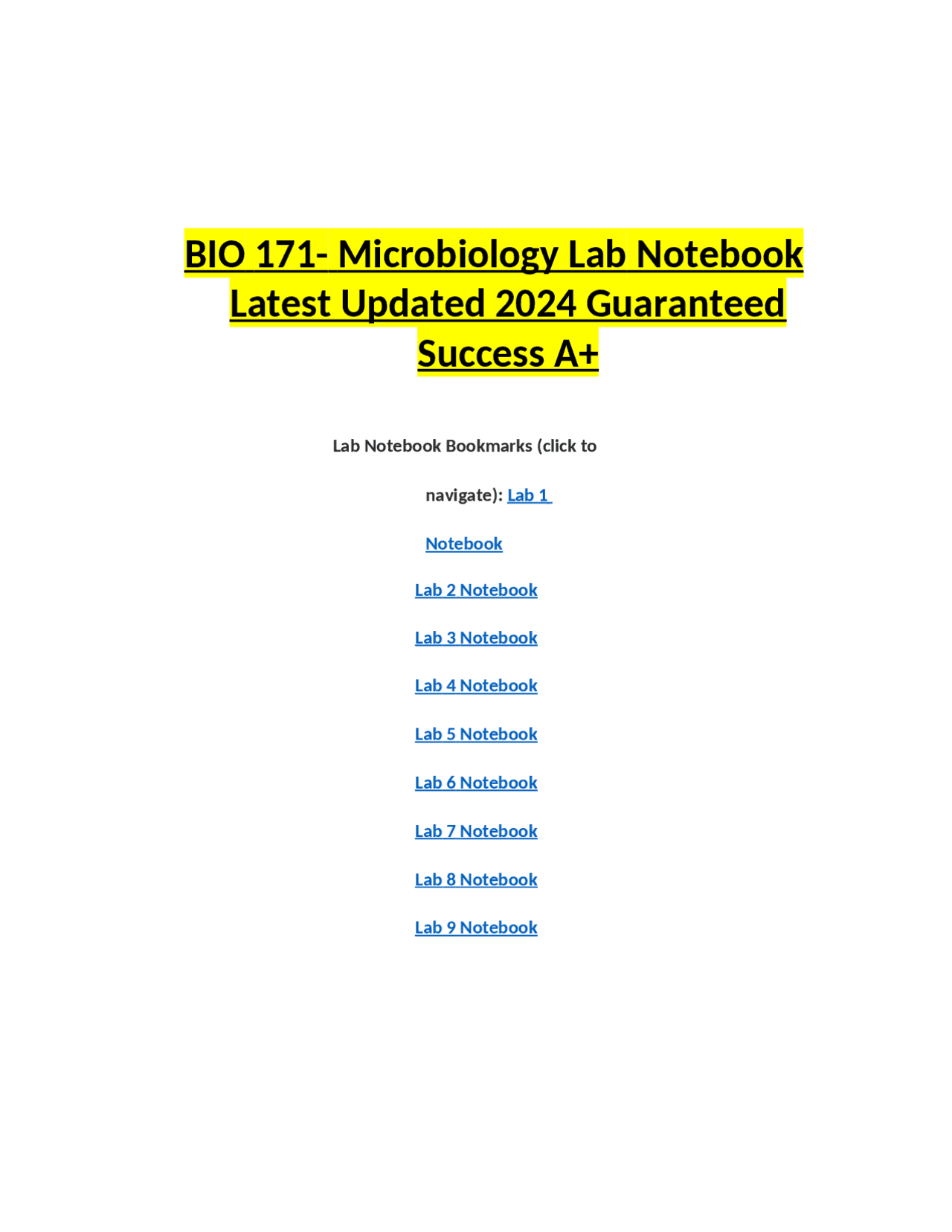 BIO 171- Microbiology Lab Notebook Latest Updated 2024 Guaranteed ...