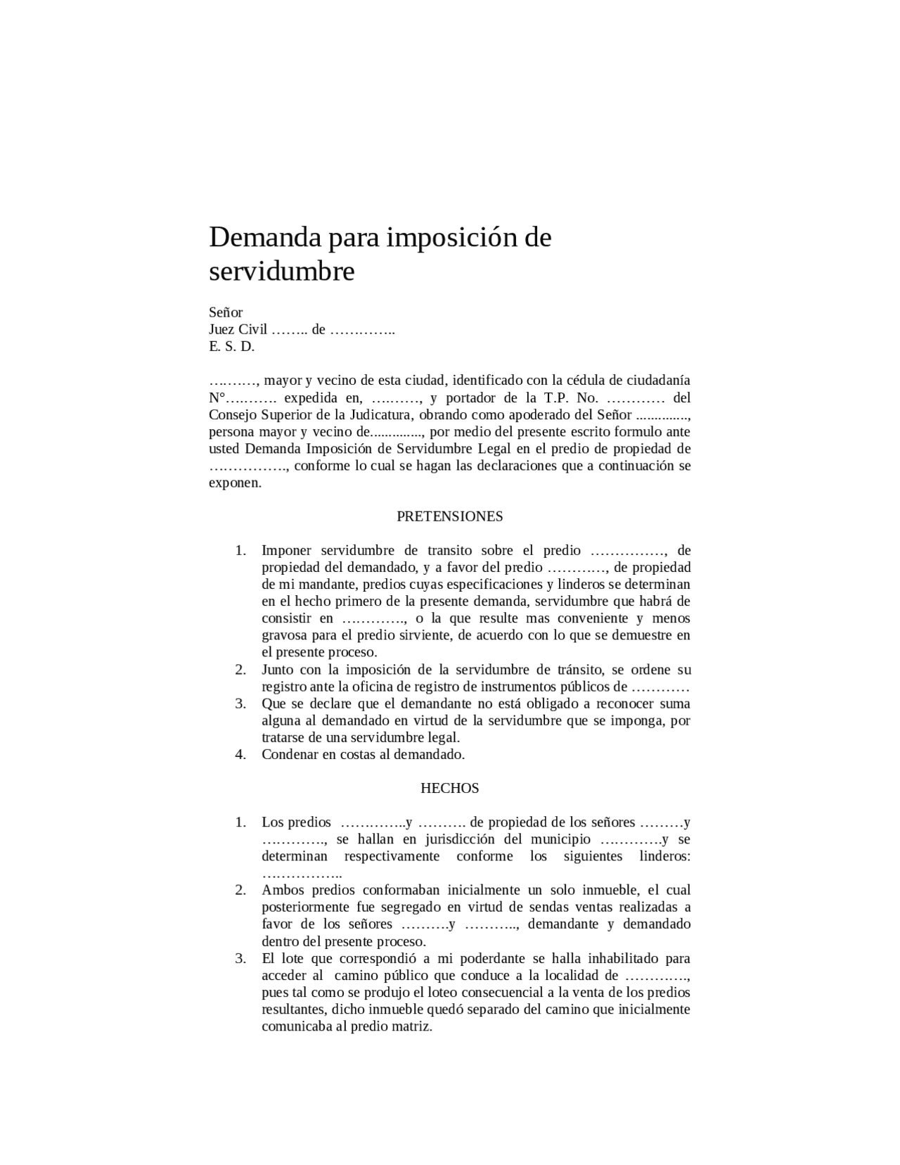 DEMANDA DE SERVIDUMBRE | Ejercicios de Derecho Procesal Administrativo | Docsity