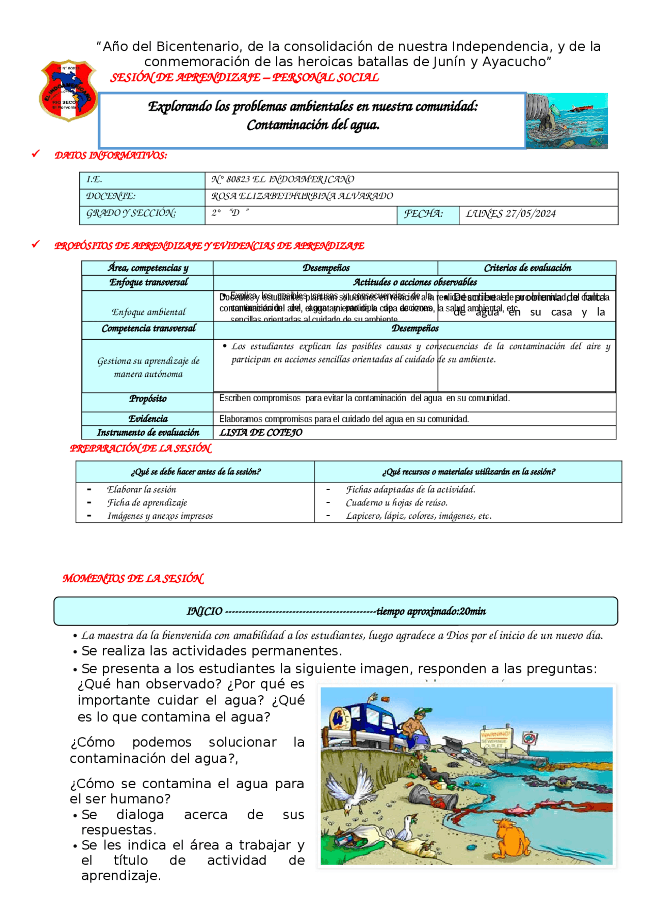 Hoja De Trabajo Sobre La Contaminación Del Agua En La Escuela Secundaria