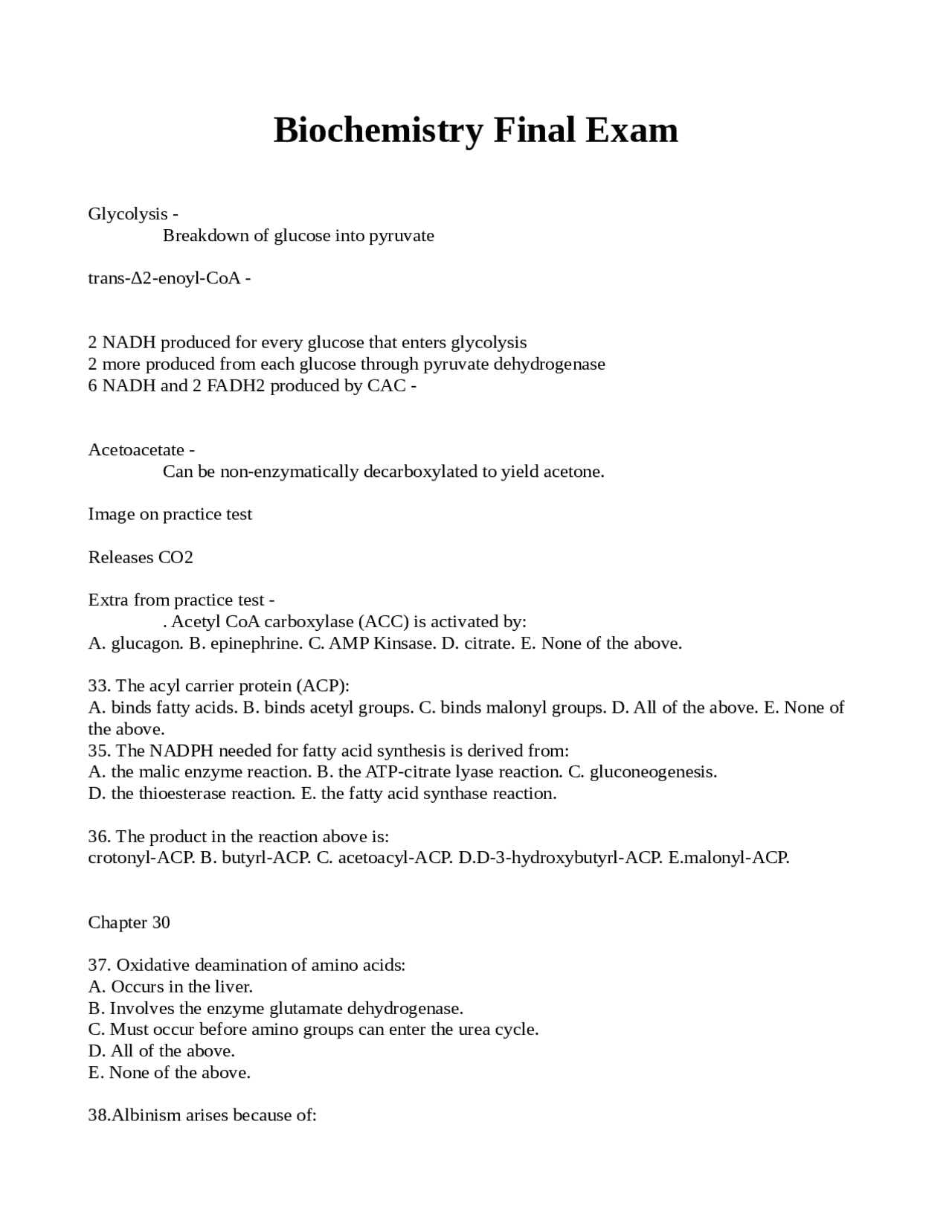 Biochemistry Final Exam | Exams Biochemistry | Docsity