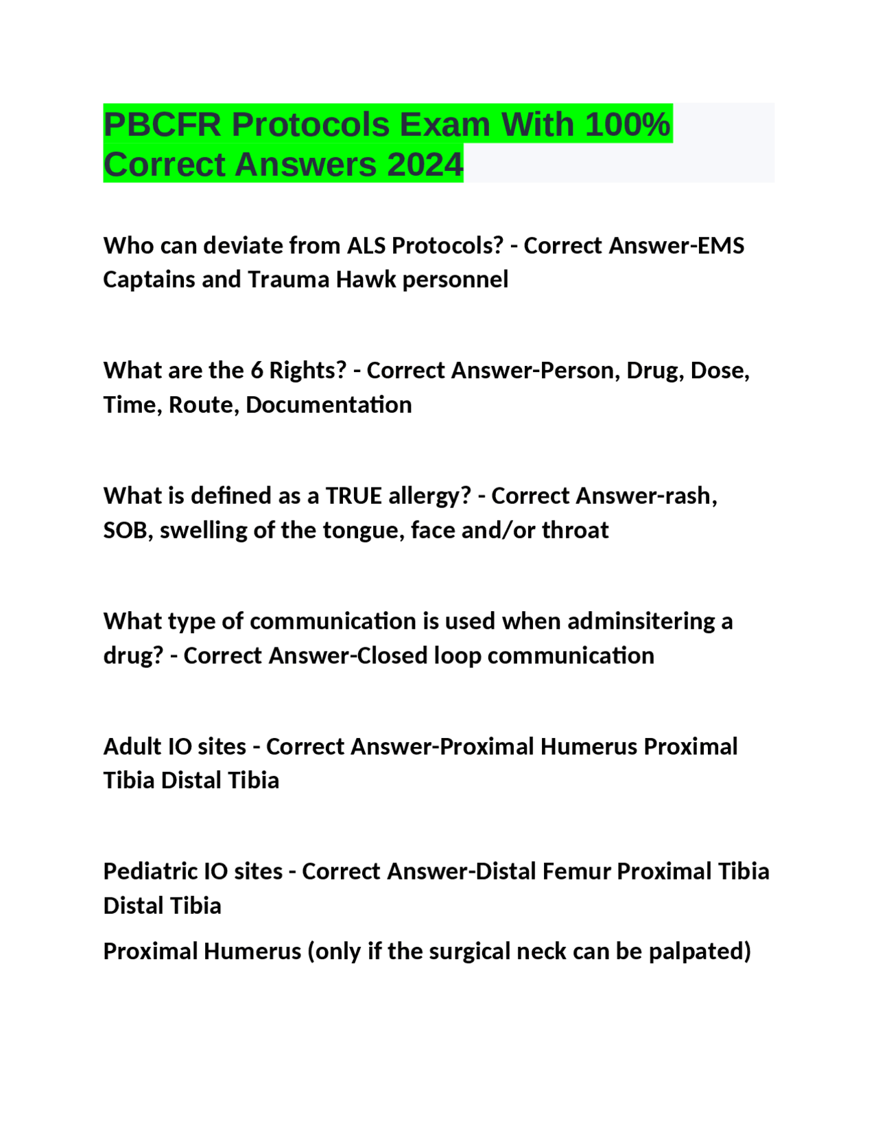 PBCFR Protocols Exam With 100% Correct Answers 2024 | Exams Advanced ...