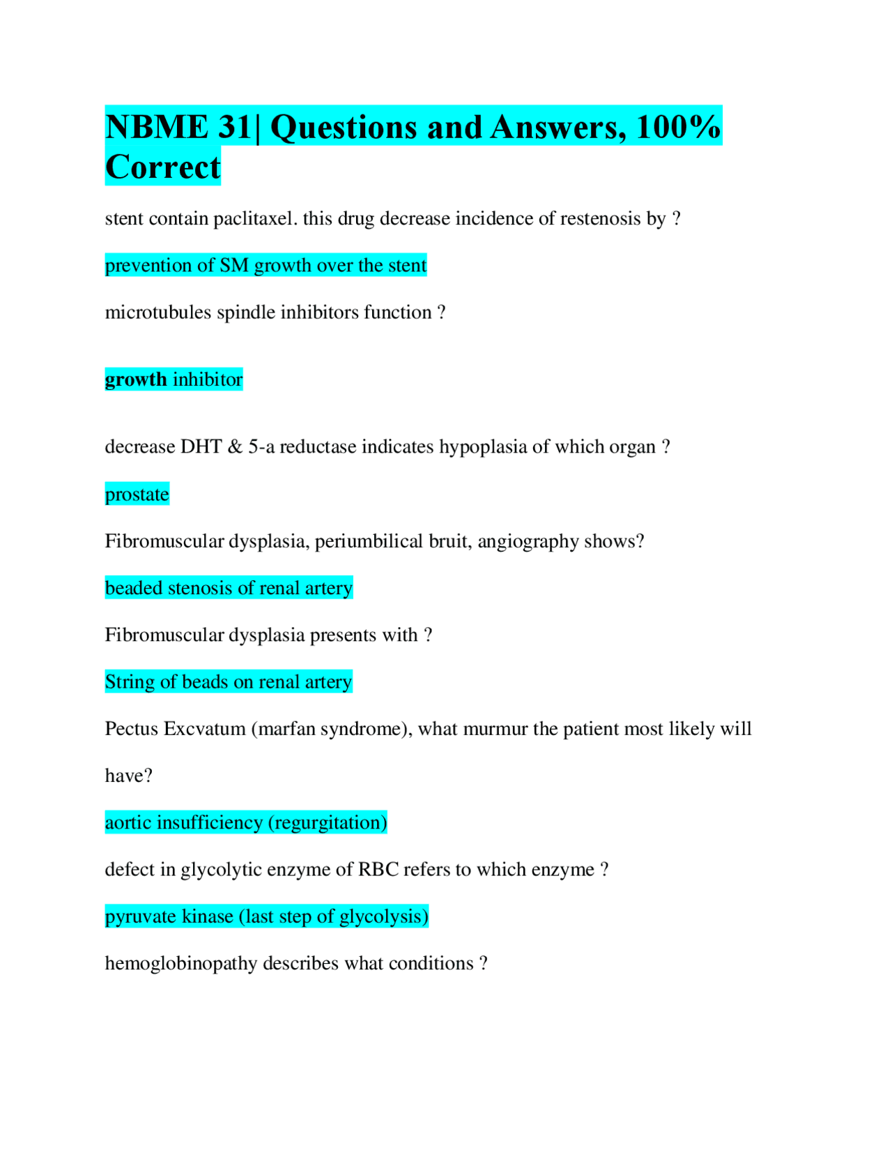 NBME 31| Questions and Answers, 100% Correct | Exams Nursing | Docsity