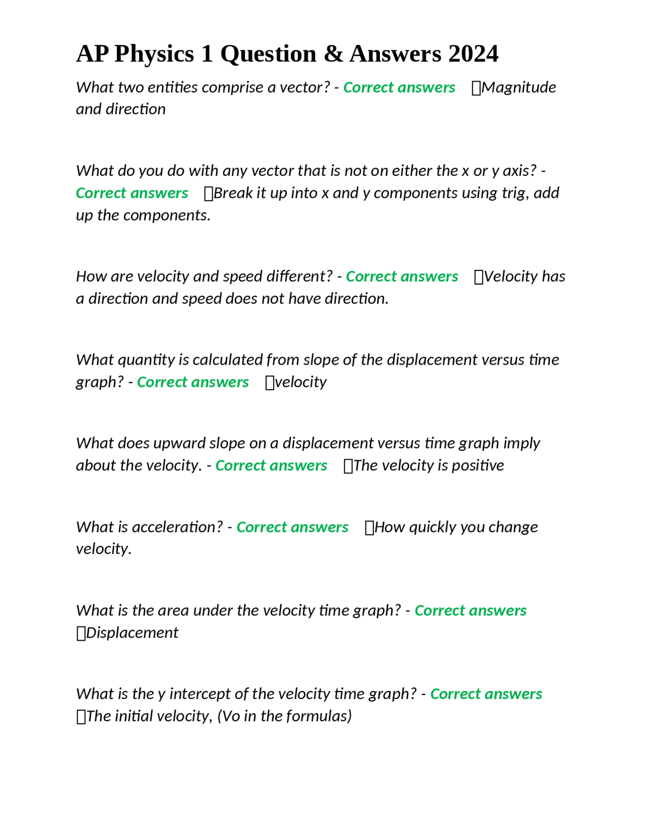 AP Physics 1 Question & Answers 2024 | Exams Nursing | Docsity