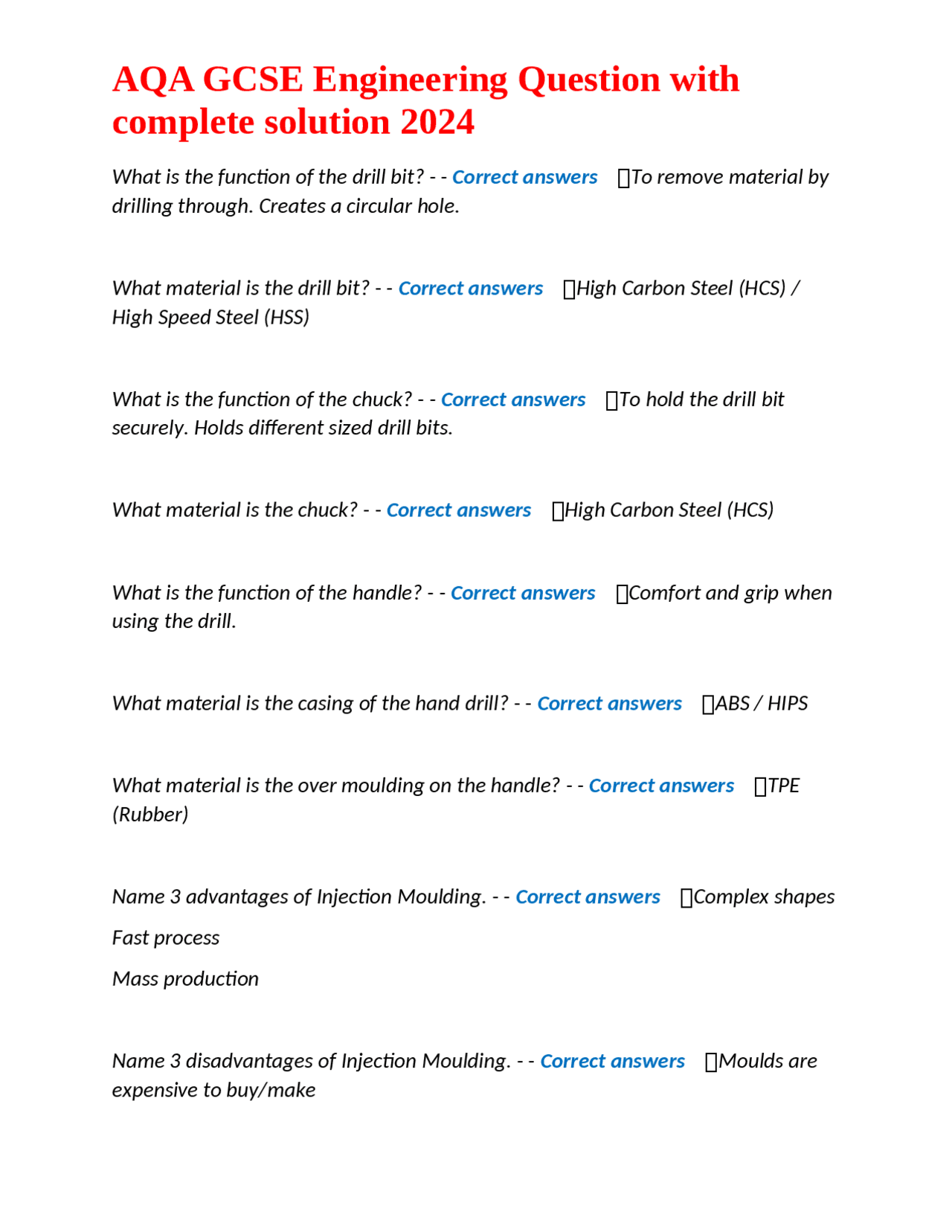 AQA GCSE Engineering Question with complete solution 2024 | Exams ...