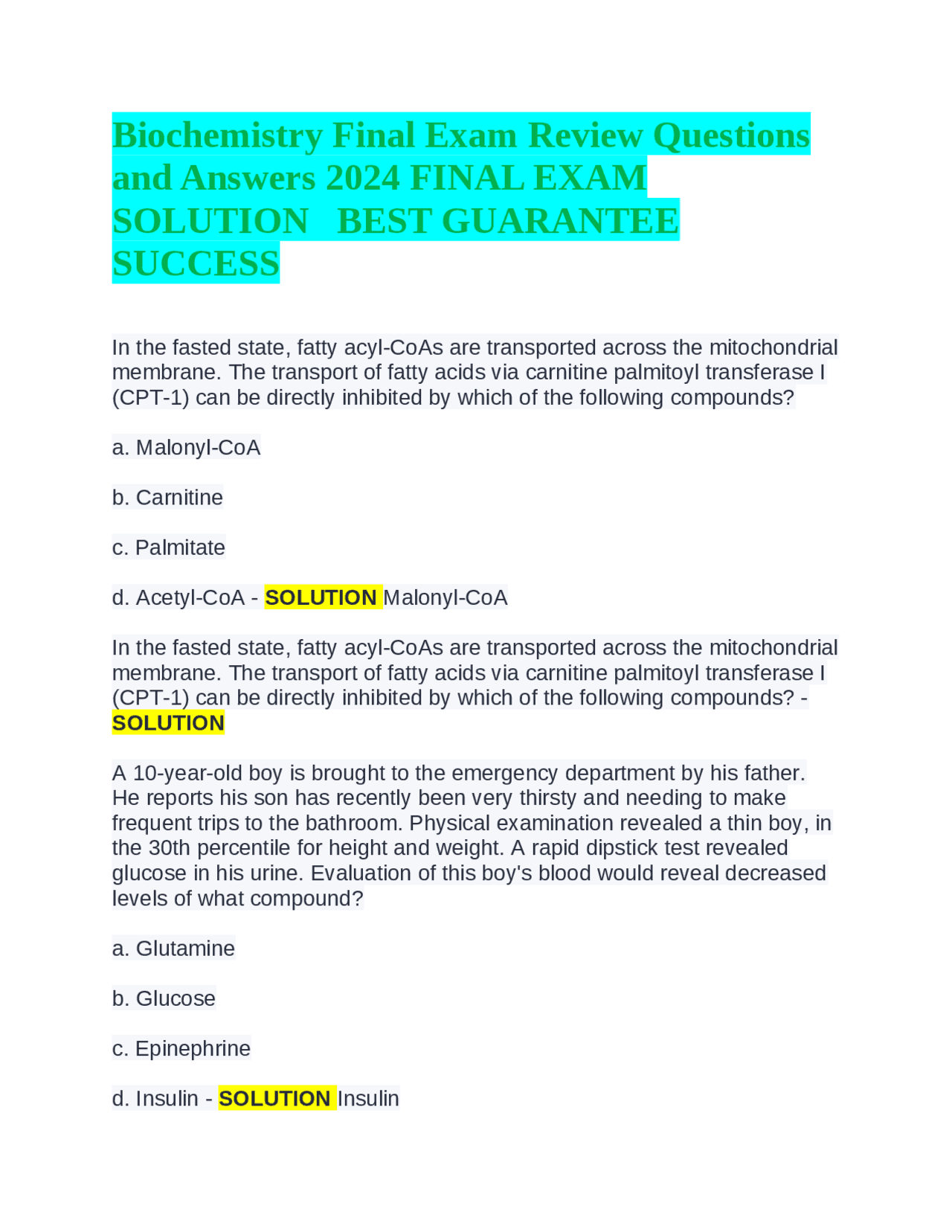 Biochemistry Final Exam Review Questions and Answers 2024 FINAL EXAM ...