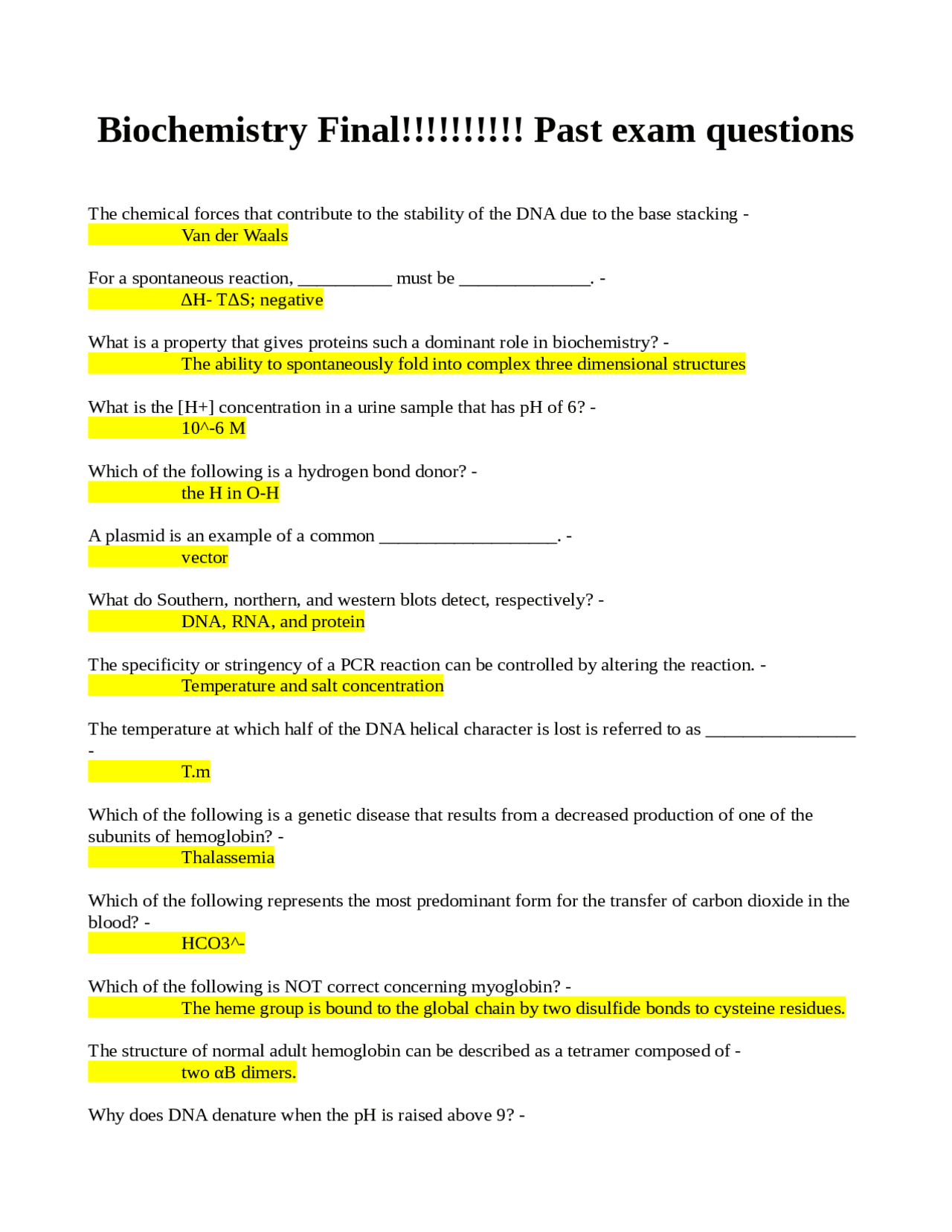 Biochemistry Final!!!!!!!!!! Past exam questions | Exams Biochemistry ...