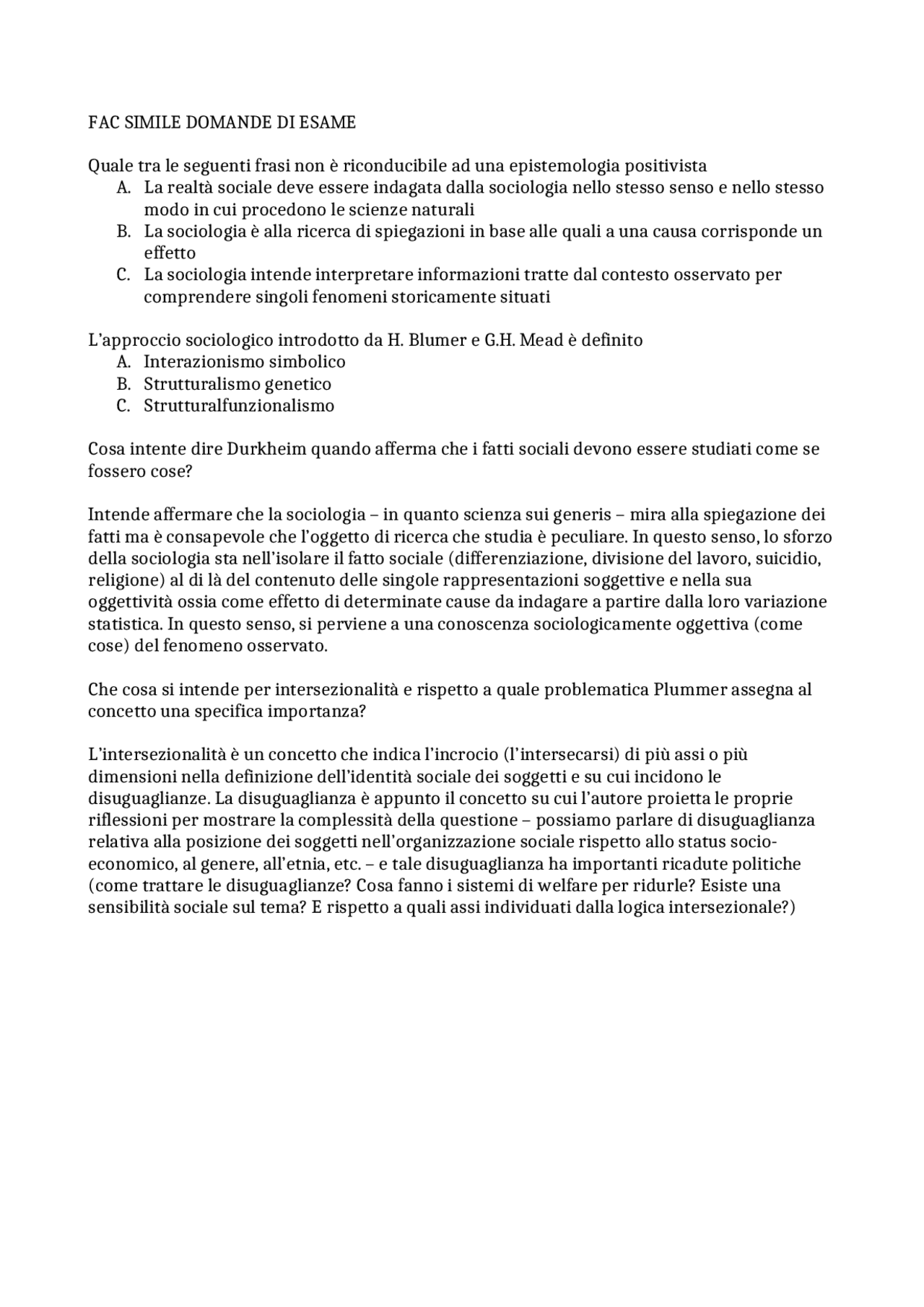 Fac simile prova d’esame | Prove d'esame di Storia Contemporanea | Docsity