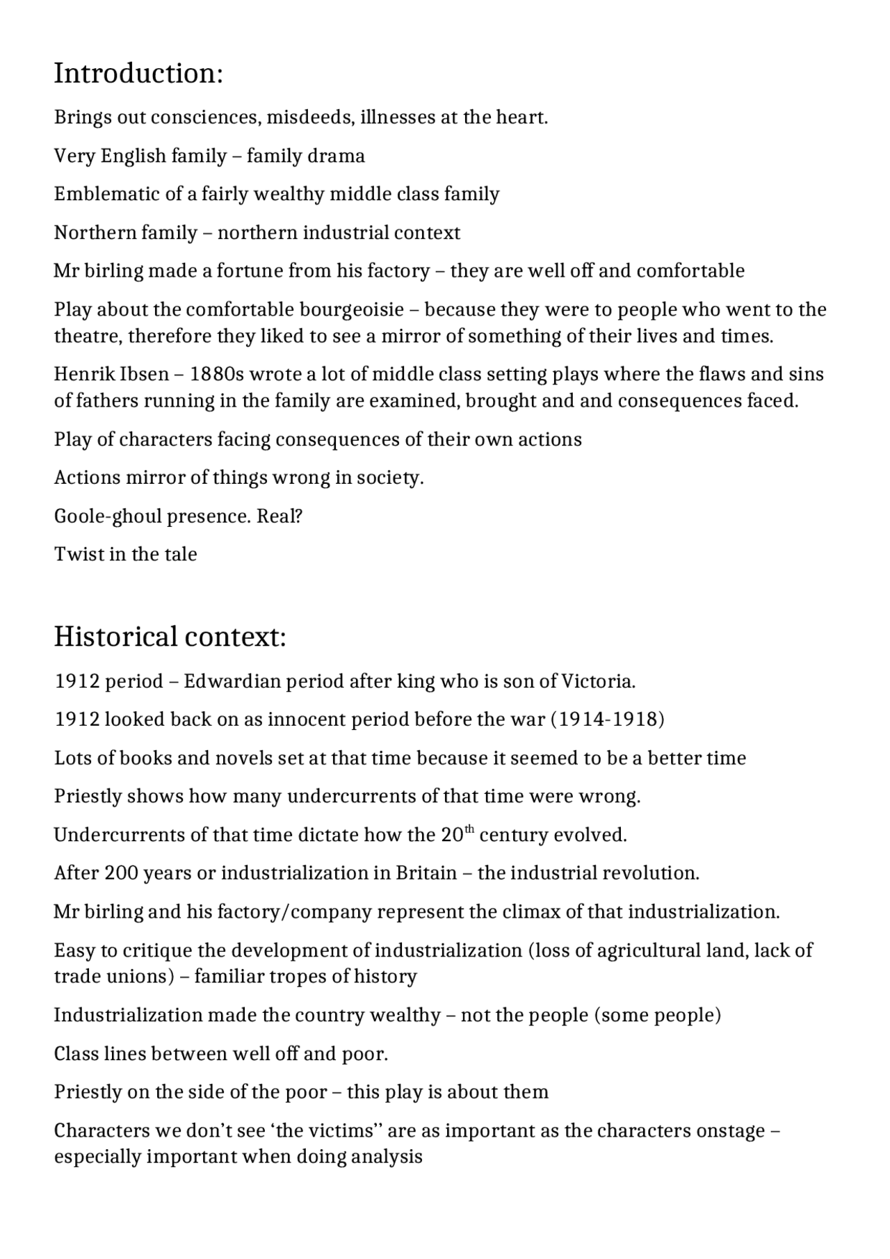 an inspector calls notes | Summaries English | Docsity