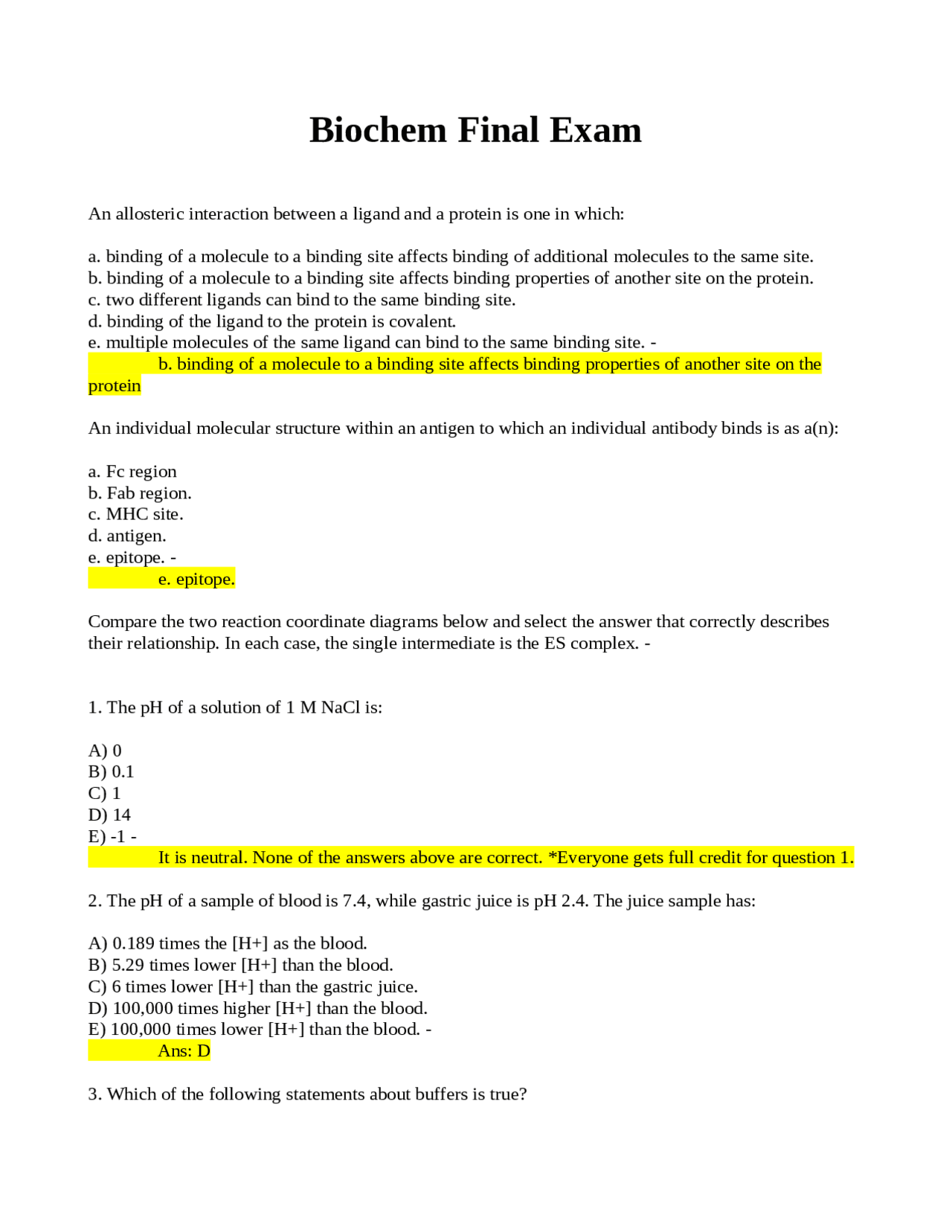 Biochem Final Exam Biochem Final Exam | Exams Biochemistry | Docsity