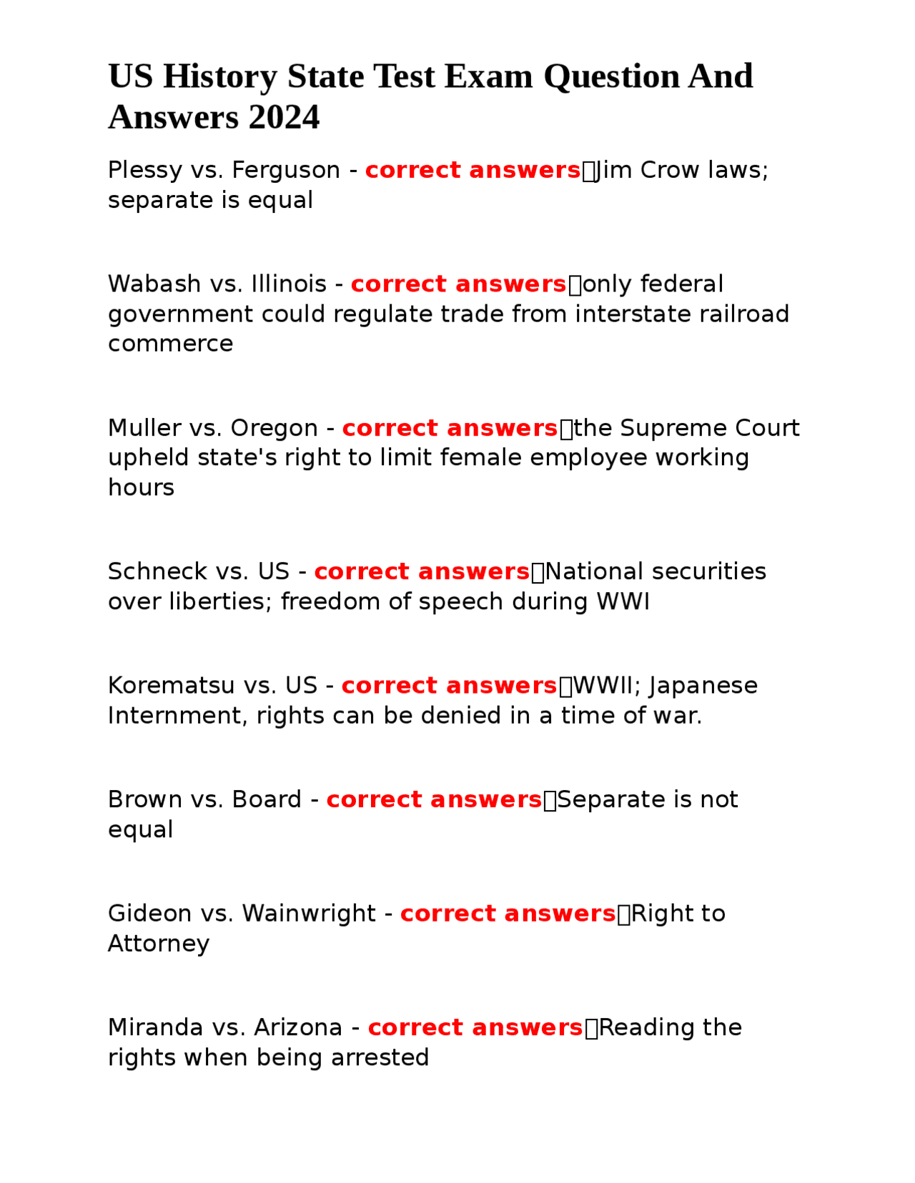US History State Test Exam Question And Answers 2024 | Exams Nursing ...