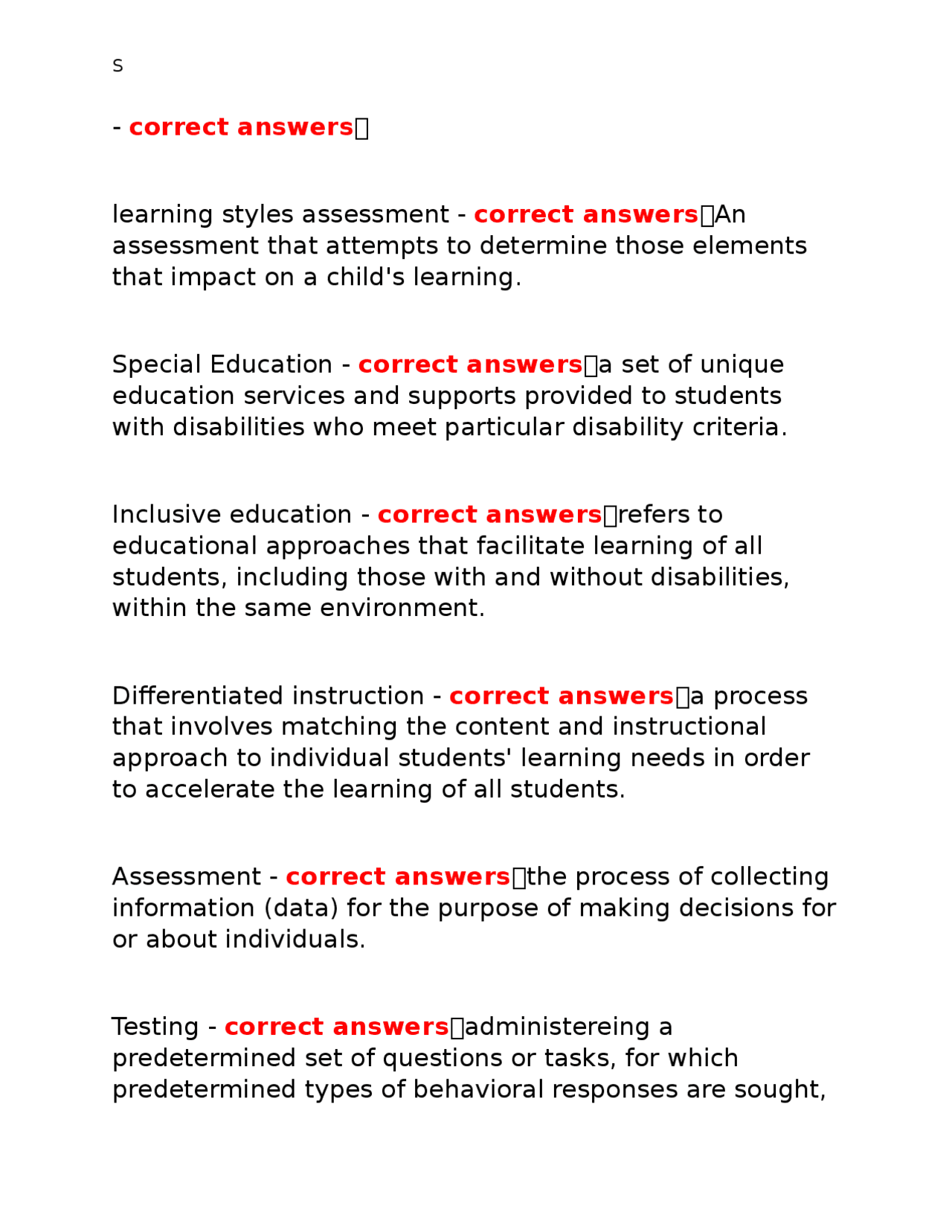 Special Education Assessment and Intervention | Exams Nursing | Docsity