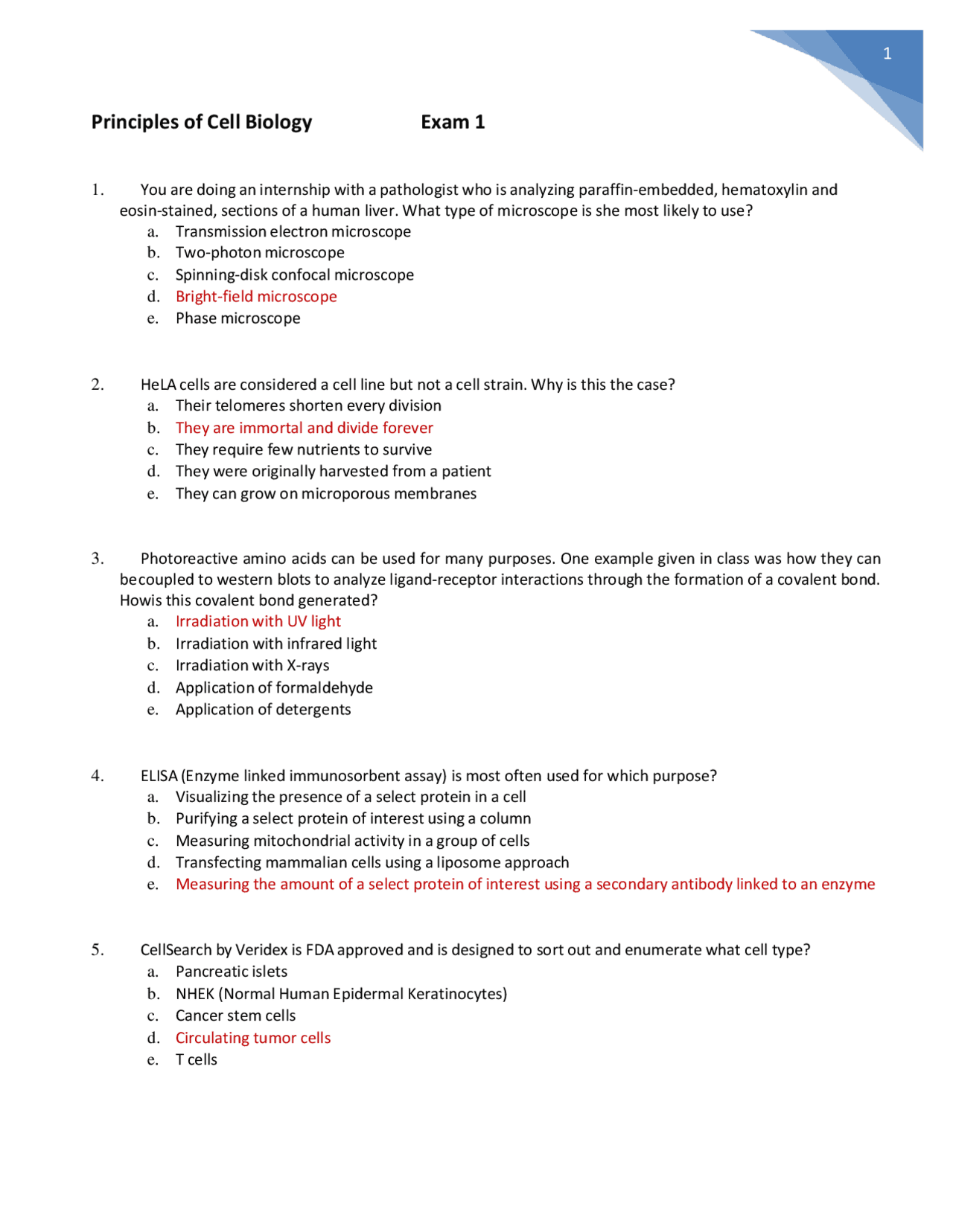 Principles of Cell Biology Exam 1 with correct answers | Exams Nursing ...