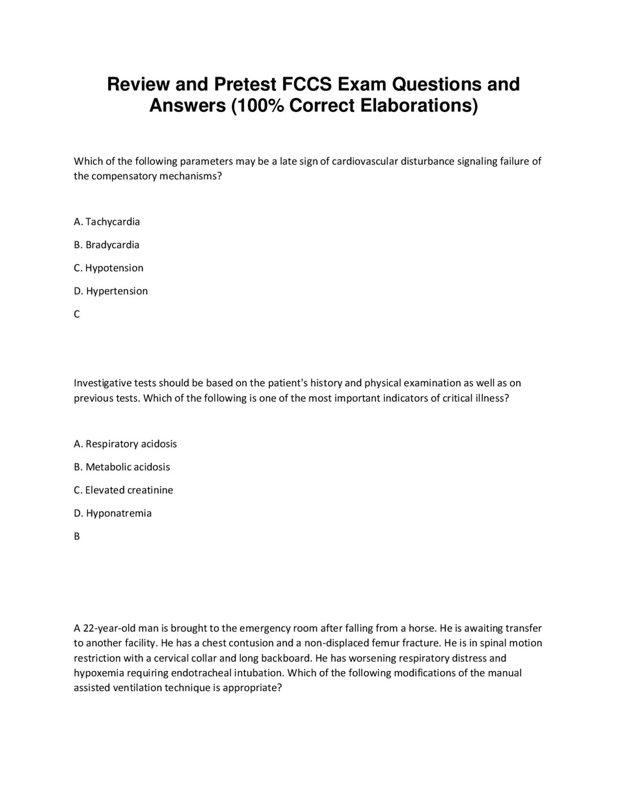 Review and Pretest FCCS Exam Questions and Answers (100% Correct ... Review and Pretest FCCS Exam Questions and Answers (100% Correct ...
