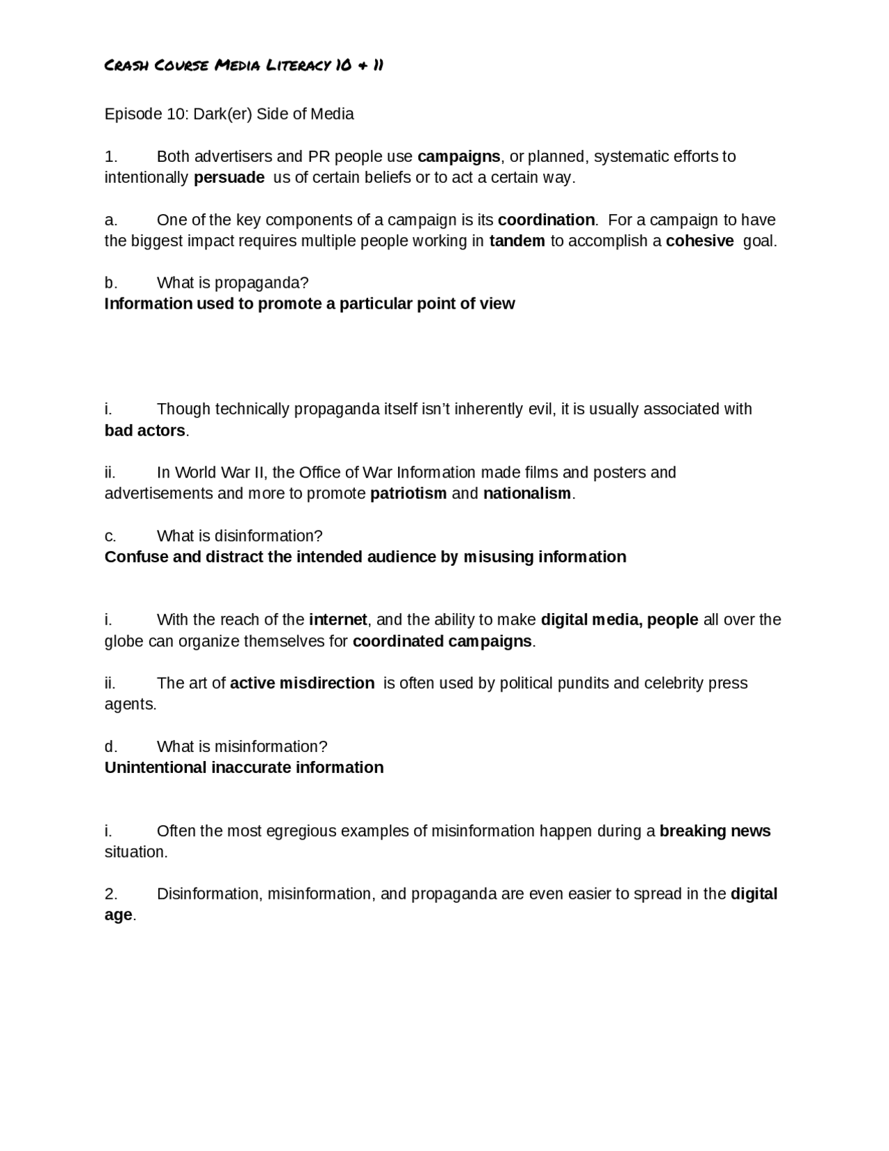 media literacy crash course | Assignments English | Docsity