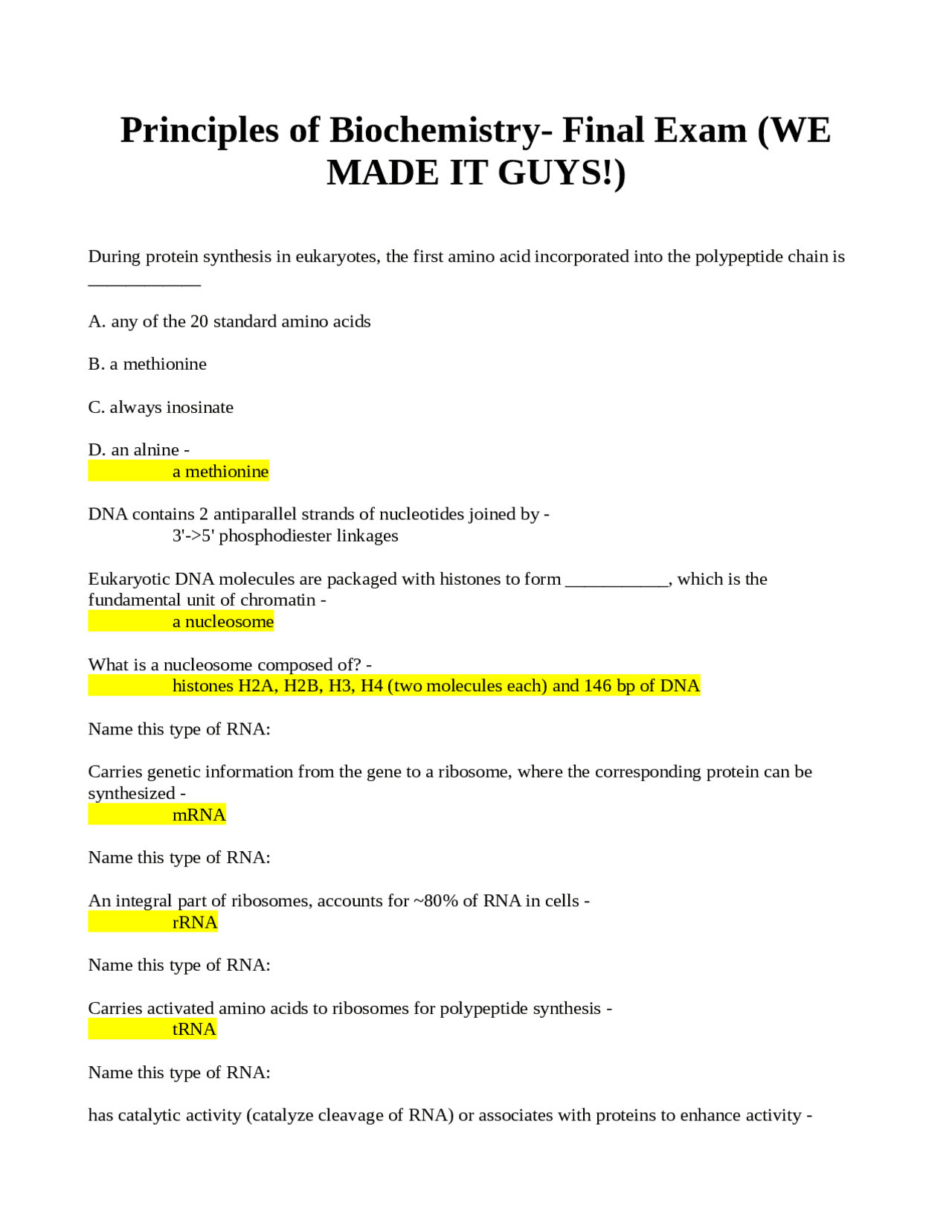 Principles of Biochemistry- Final Exam (WE MADE IT GUYS!) | Exams ...