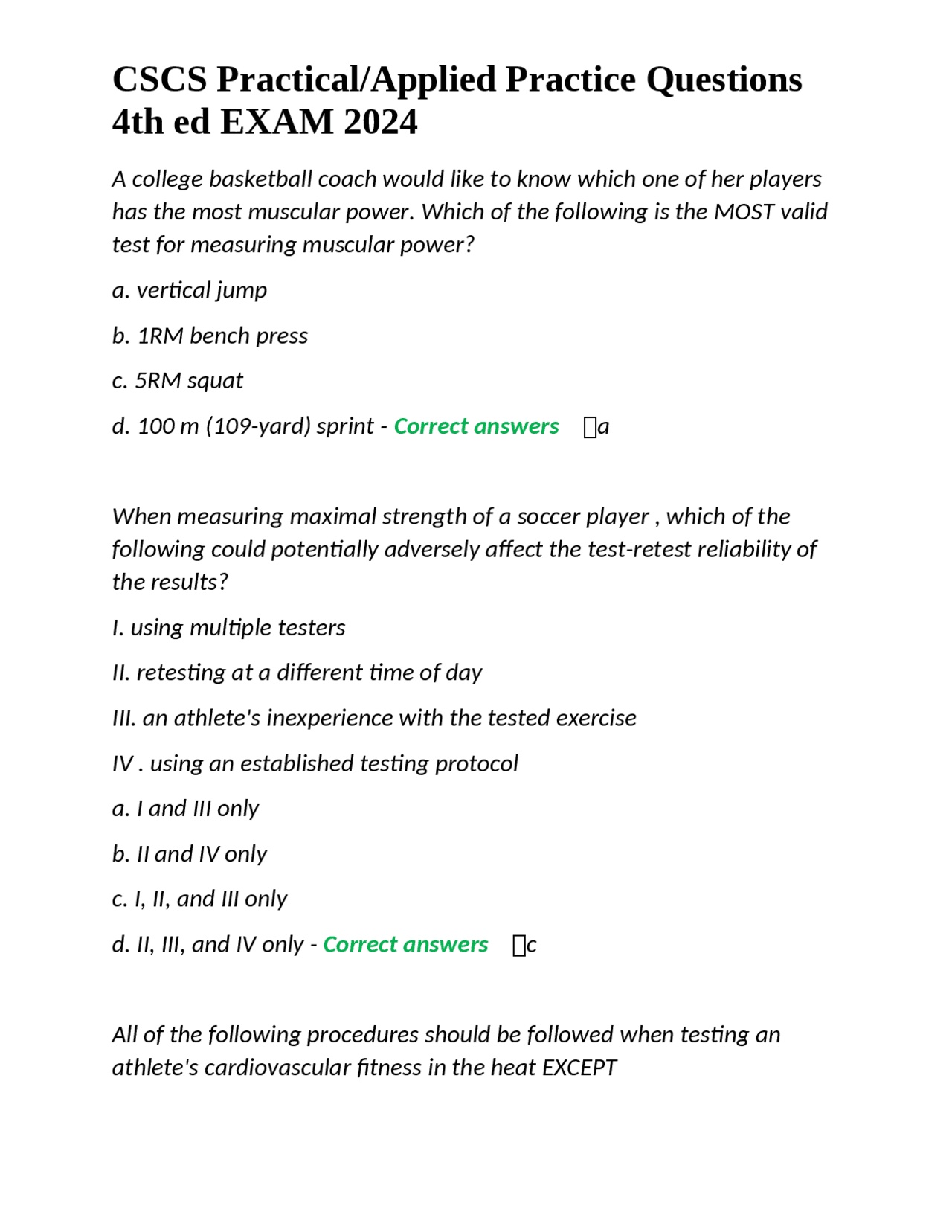 CSCS Practical/Applied Practice Questions 4th ed EXAM 2024 | Exams ...