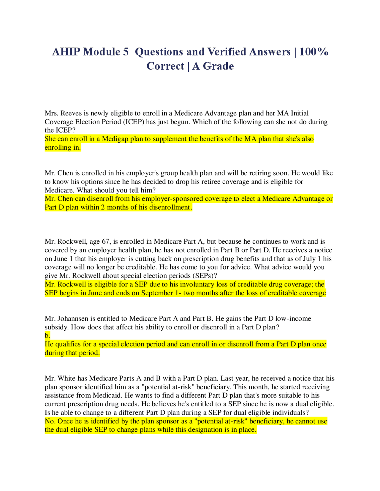 AHIP Module 5 Questions and Verified Answers (100% Correct) A Grade ...