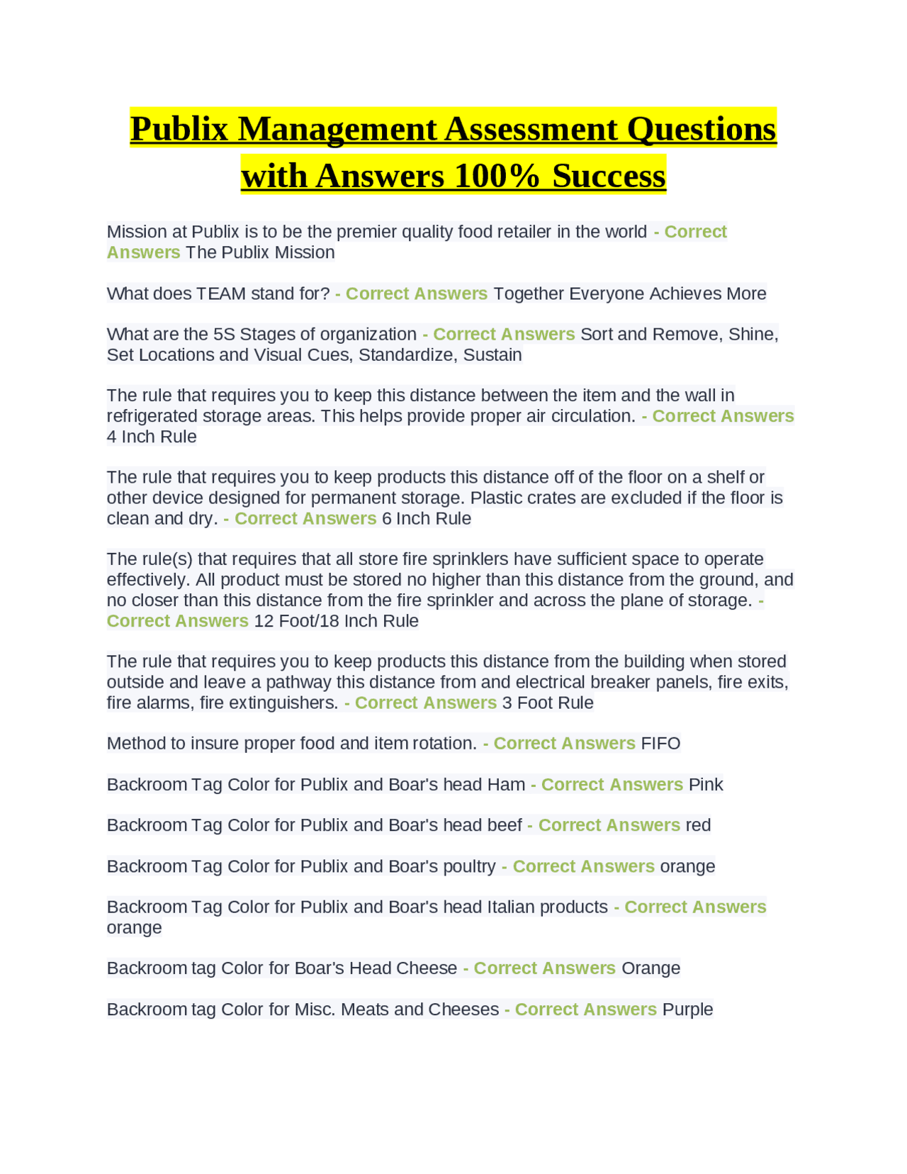 Publix Management Assessment Questions with Answers 100% Success ...