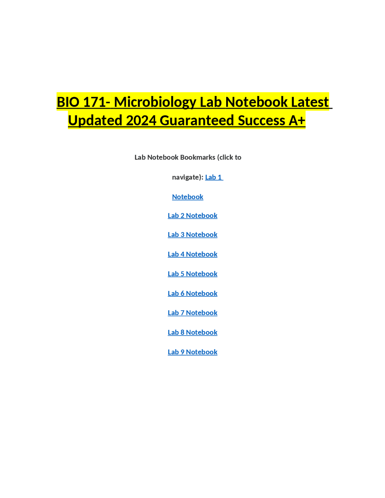 BIO 171- Microbiology Lab Notebook Latest Updated 2024 Guaranteed ...