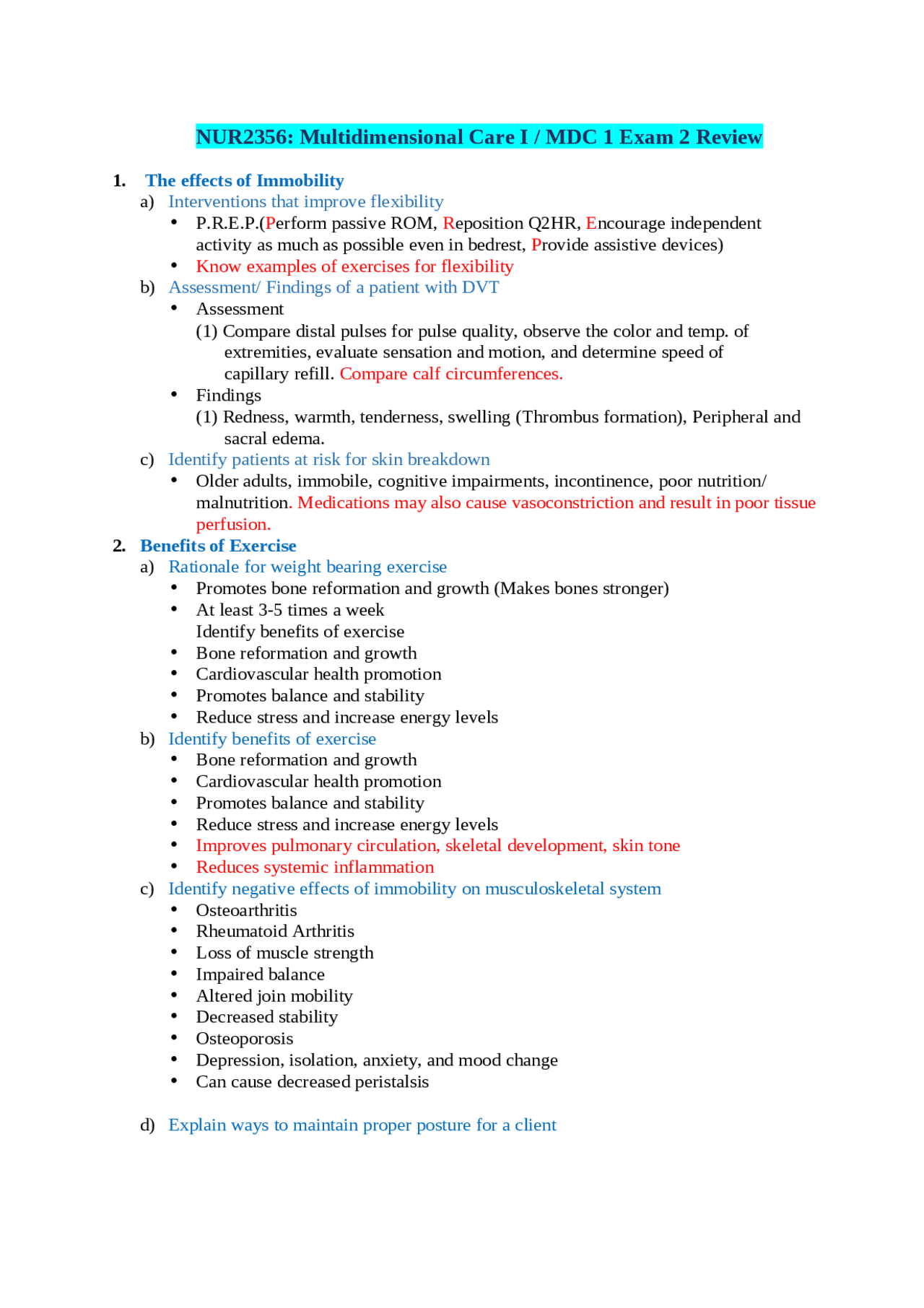 NUR2356 Multidimensional Care I MDC 1 Exa 2 Review | Exams Nursing ...
