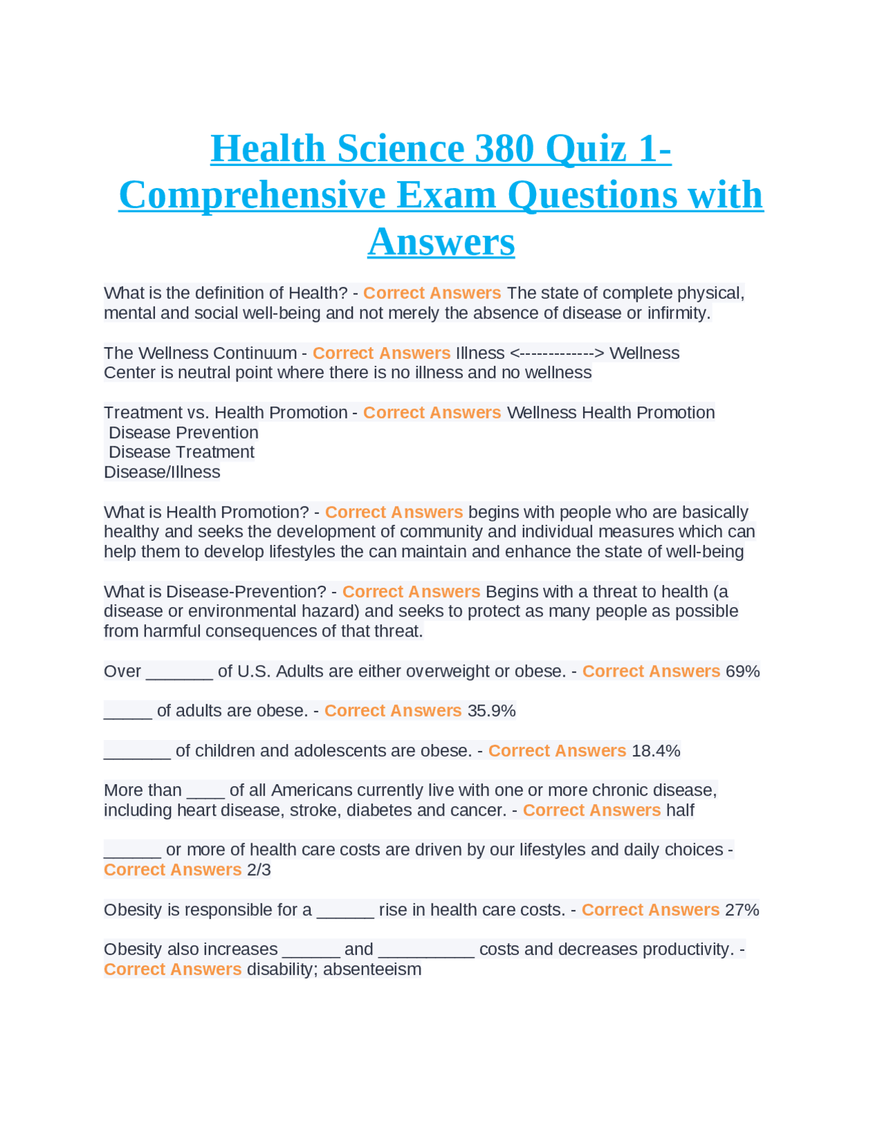 Health Science 380 Quiz 1-Comprehensive Exam Questions with Answers ...